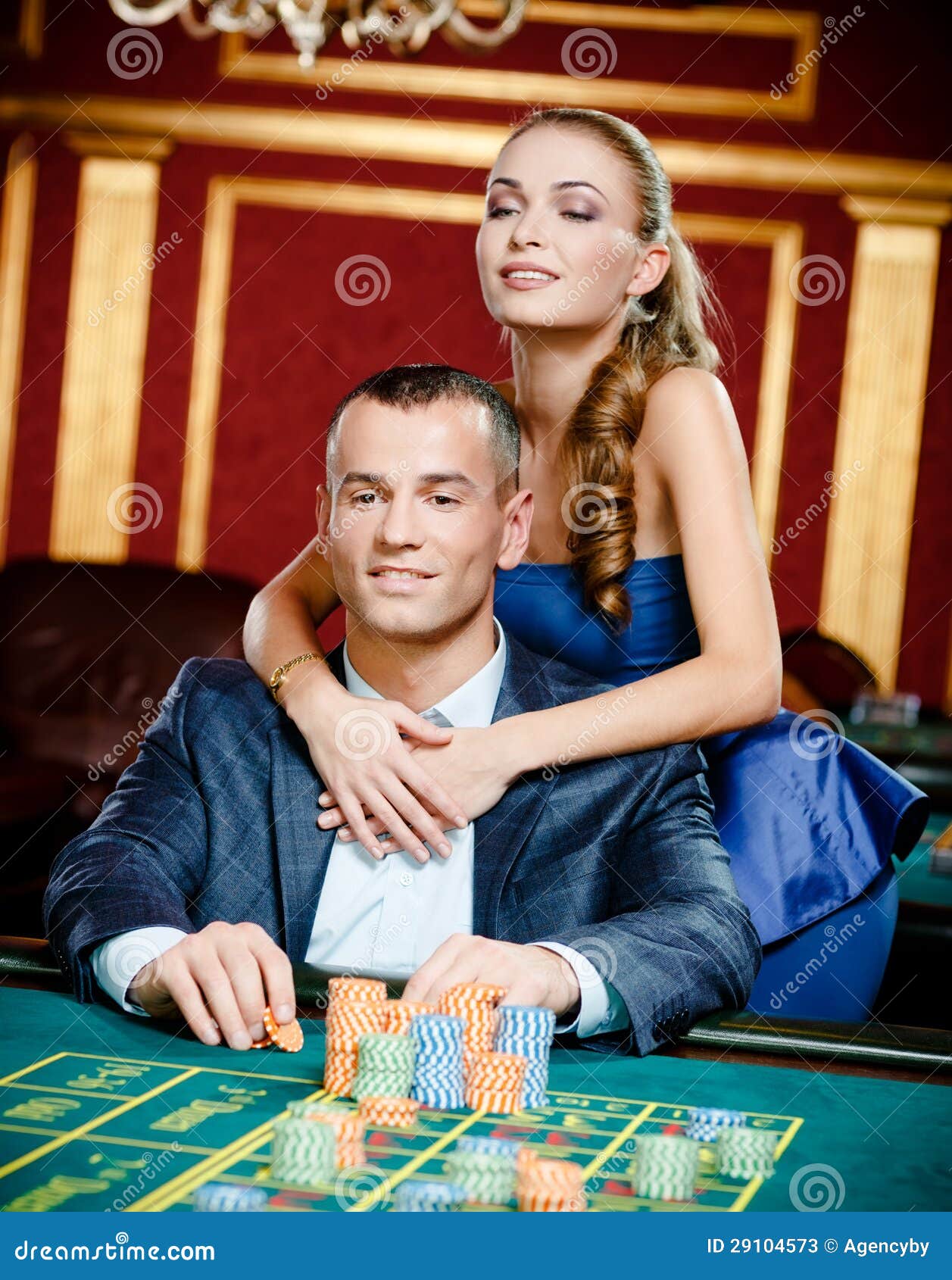 Girl Embracing Gambler at the Playing Table Stock Image - Image of ...