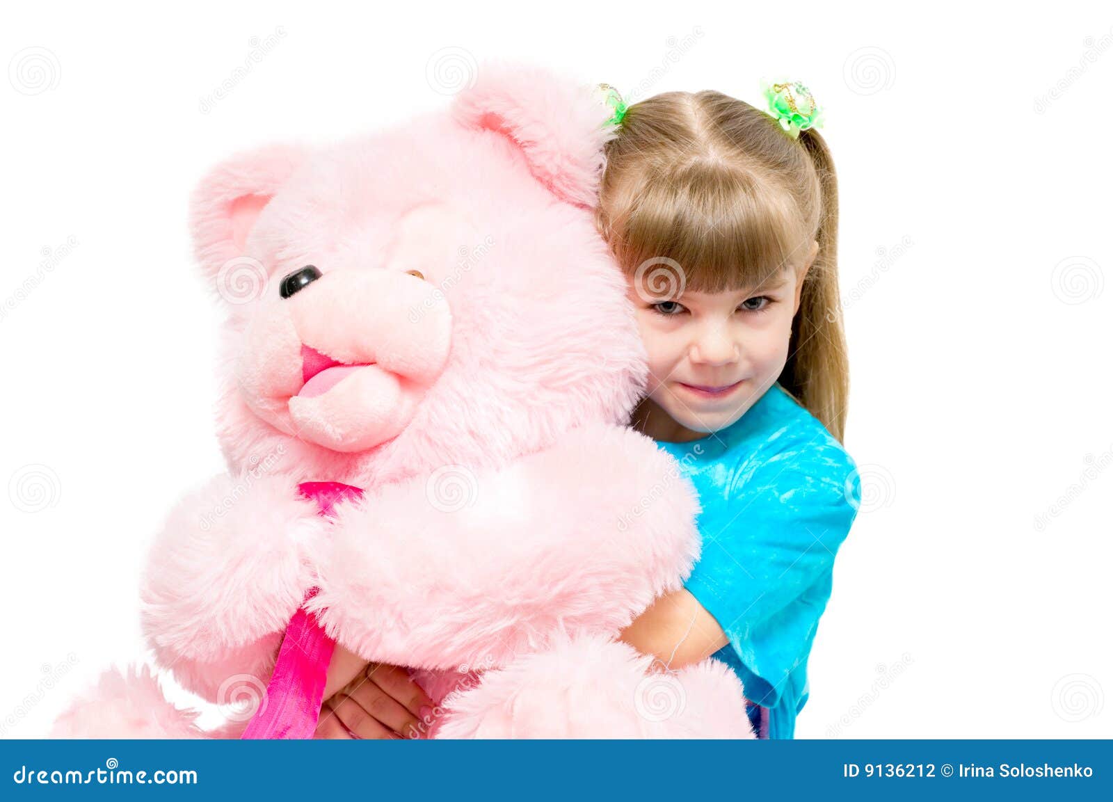 Girl embracing a pink bear stock photo. Image of happy - 9136212