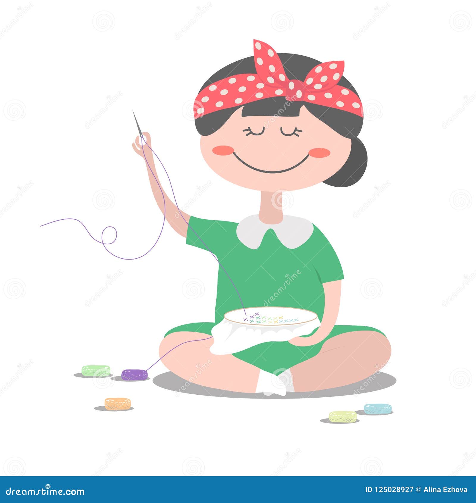 The Girl is Embroidering a Cross. Stock Vector - Illustration of ...