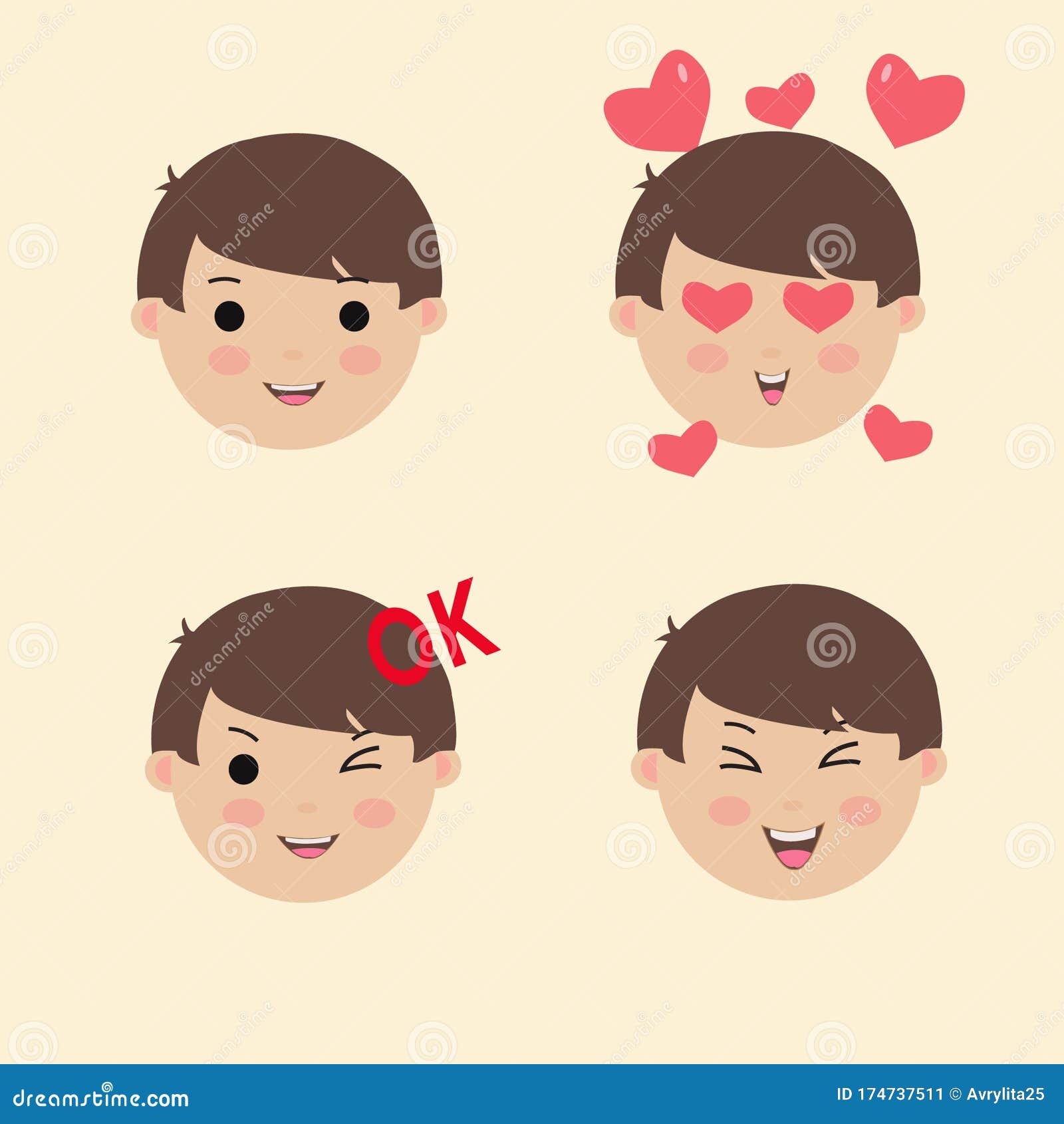 Set Cute Boy Emoticon Happy Vector Stock Vector - Illustration of drawn ...