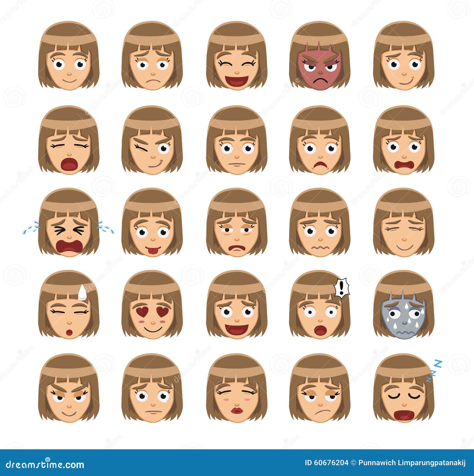 Girl Emotion Faces Cartoon Vector Illustration 1 Stock Vector ...