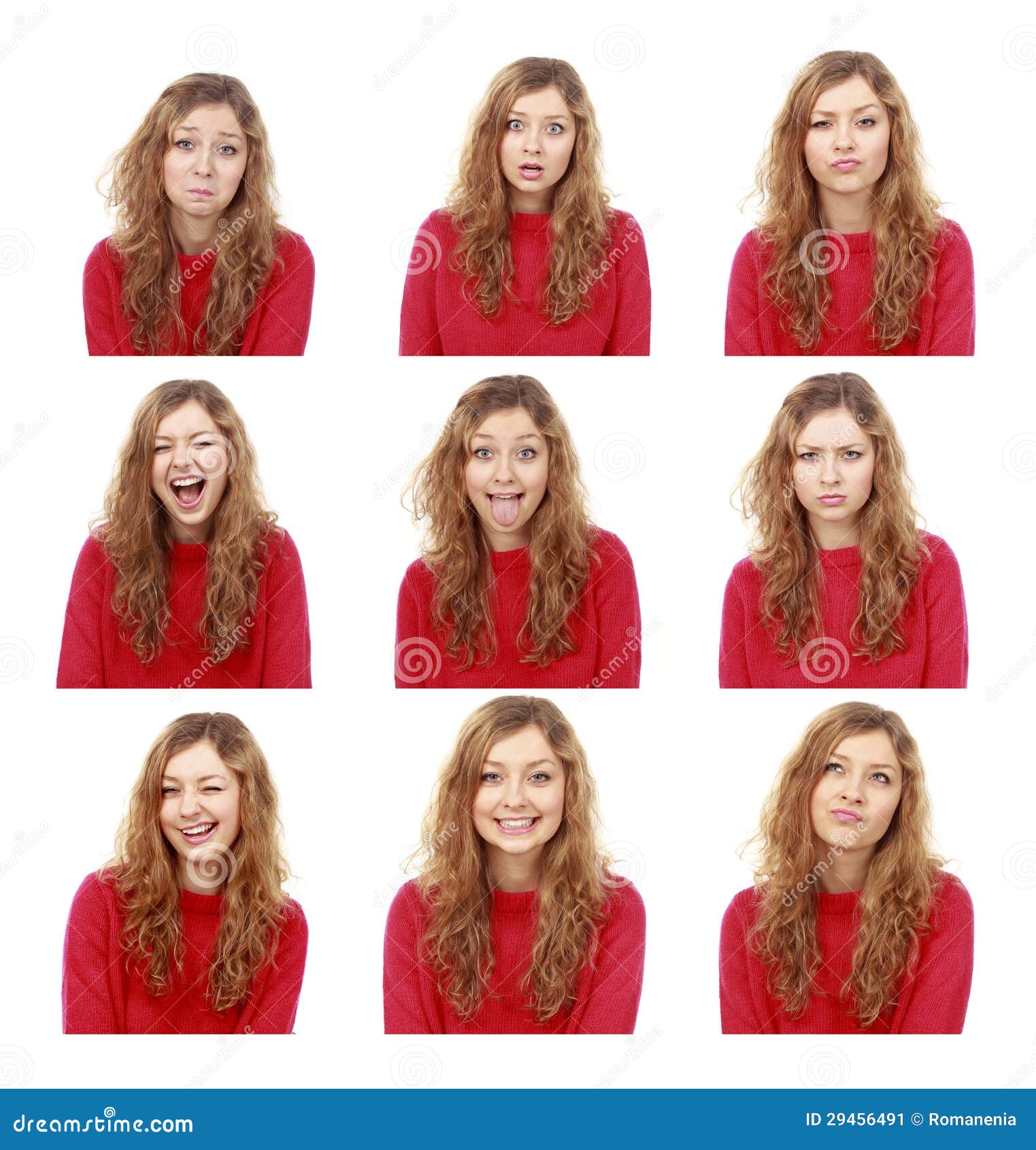 Girl Emotional Attractive Set Make Faces Isolated on White Background ...