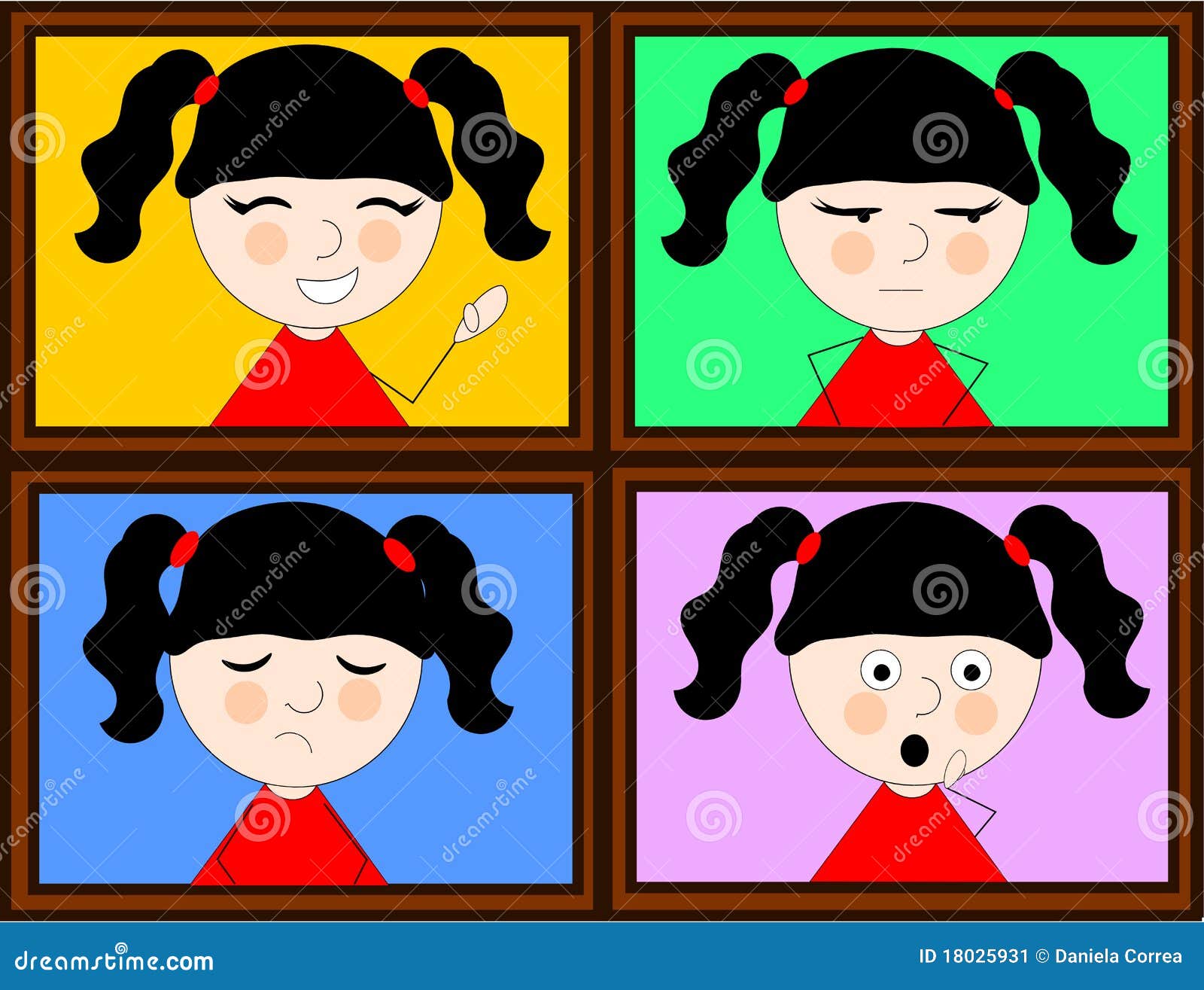 Sulky Girl With Braid And Big Eyes Not Smiling Cartoon Vector ...