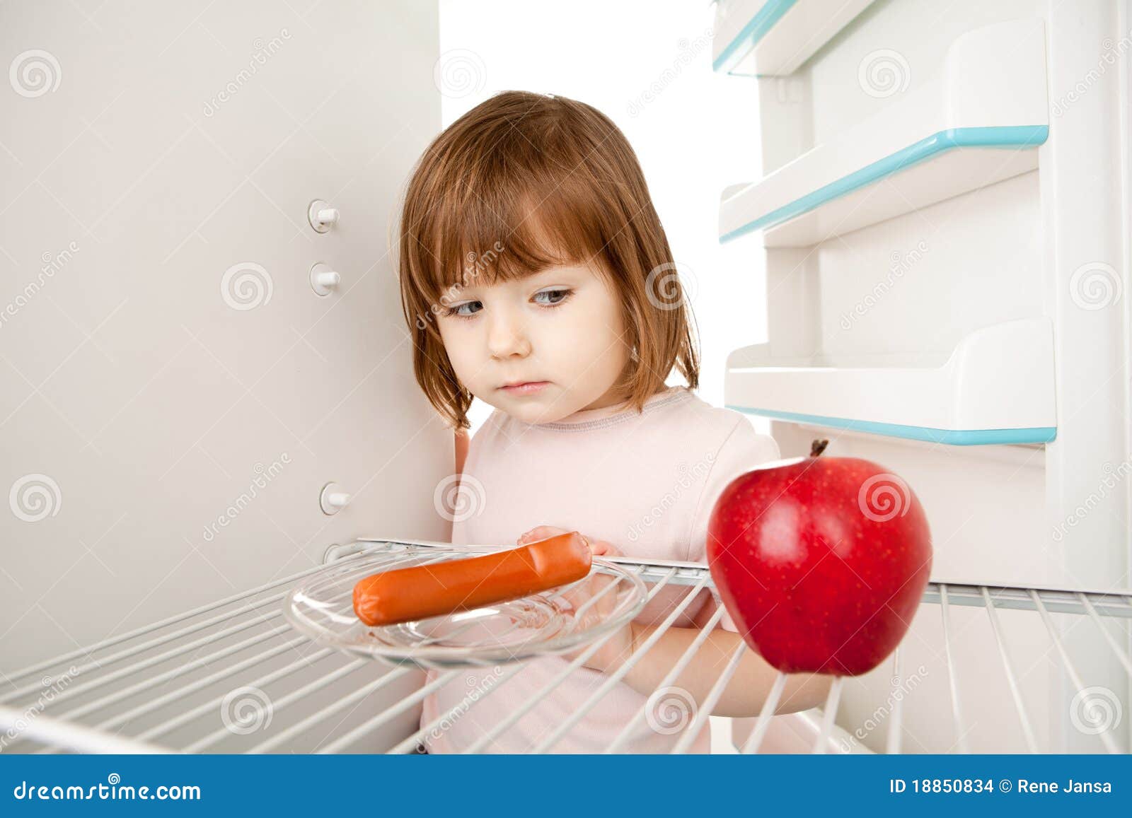 Girl and Empty Refrigerator Stock Photo - Image of child, interior ...