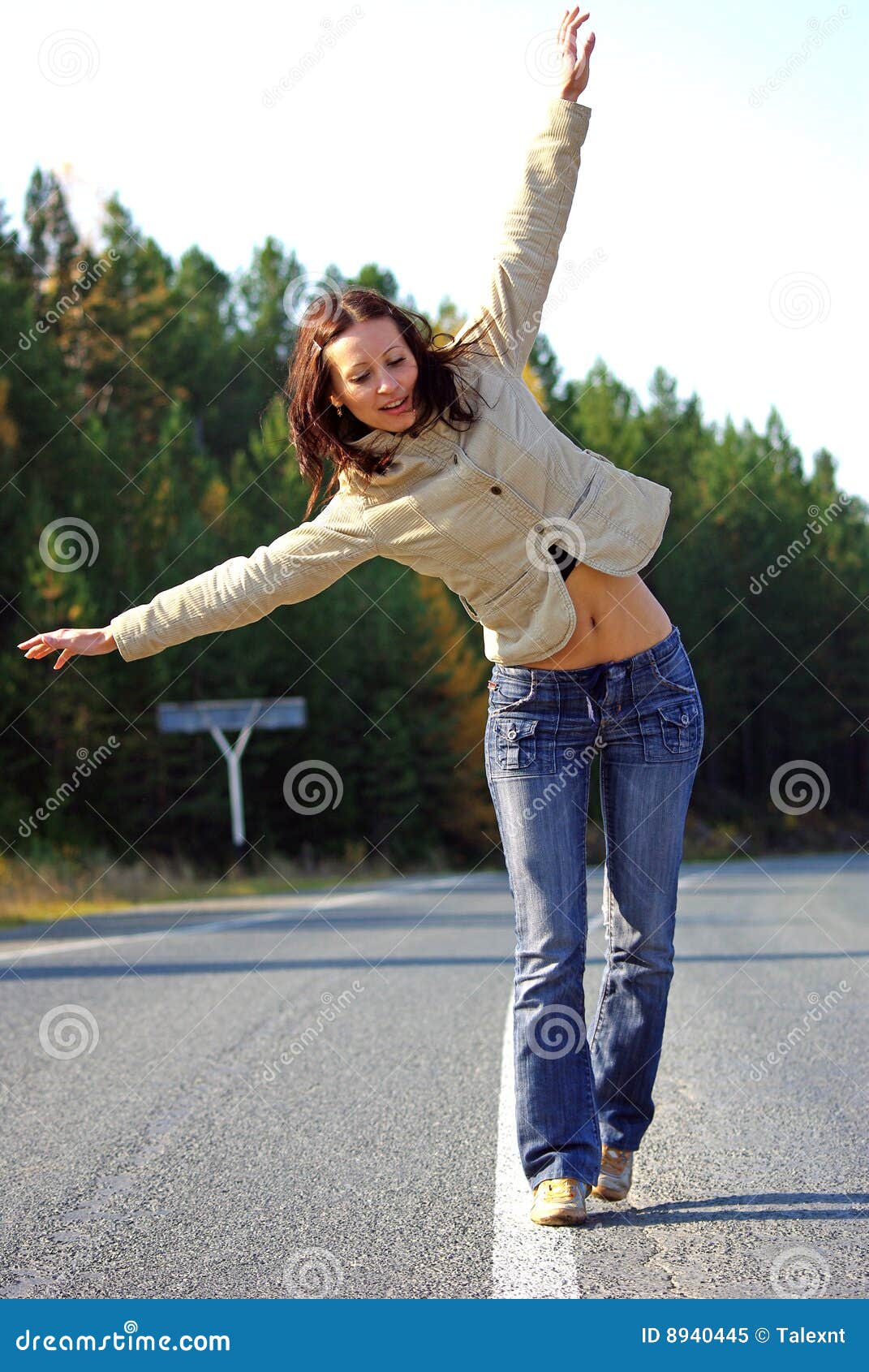 Girl on Empty Road stock image. Image of attractive, caucasian - 8940445