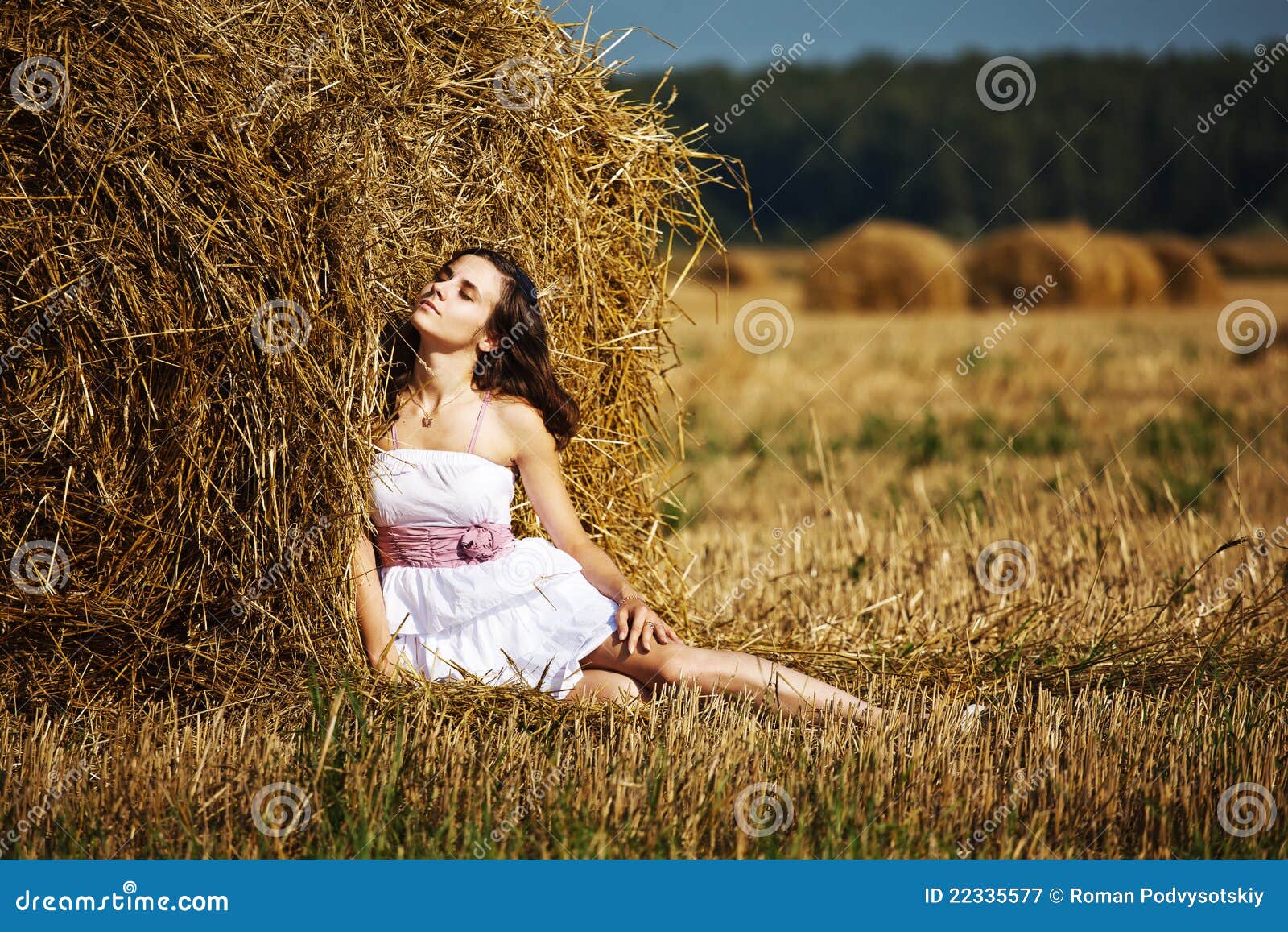 Girl Enjoying the Nature on Fresh Straw Stock Image - Image of female ...