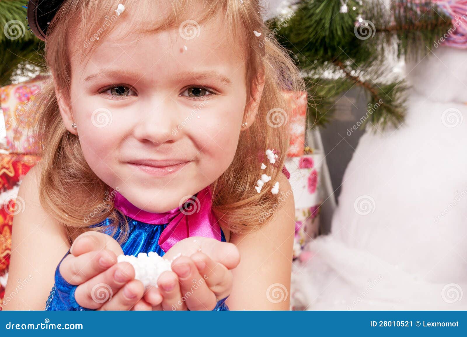 Girl Enjoys the Snow and Catch it with His Hands Stock Image - Image of ...