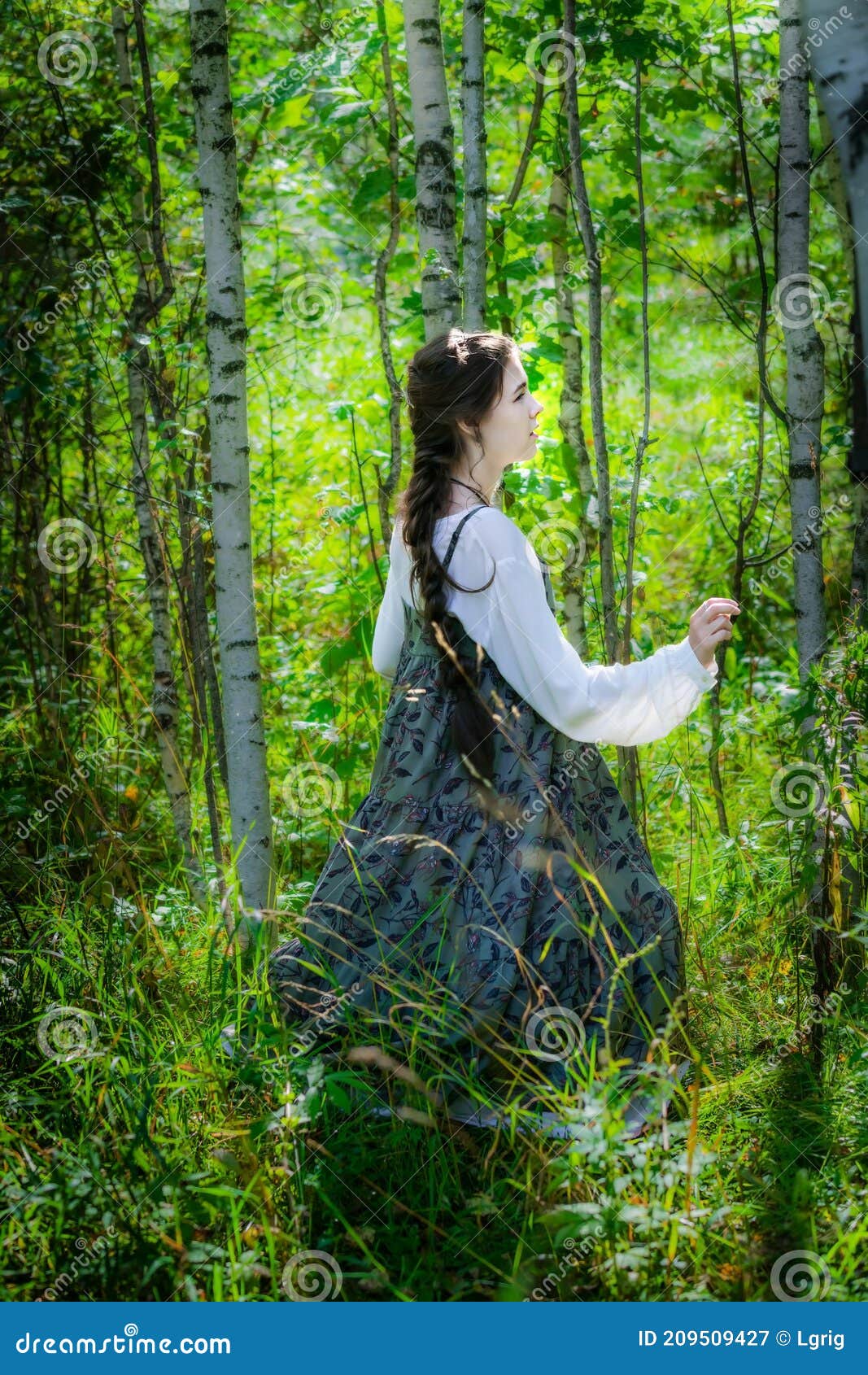 Girl got lost in a forest stock image. Image of curl - 209509427