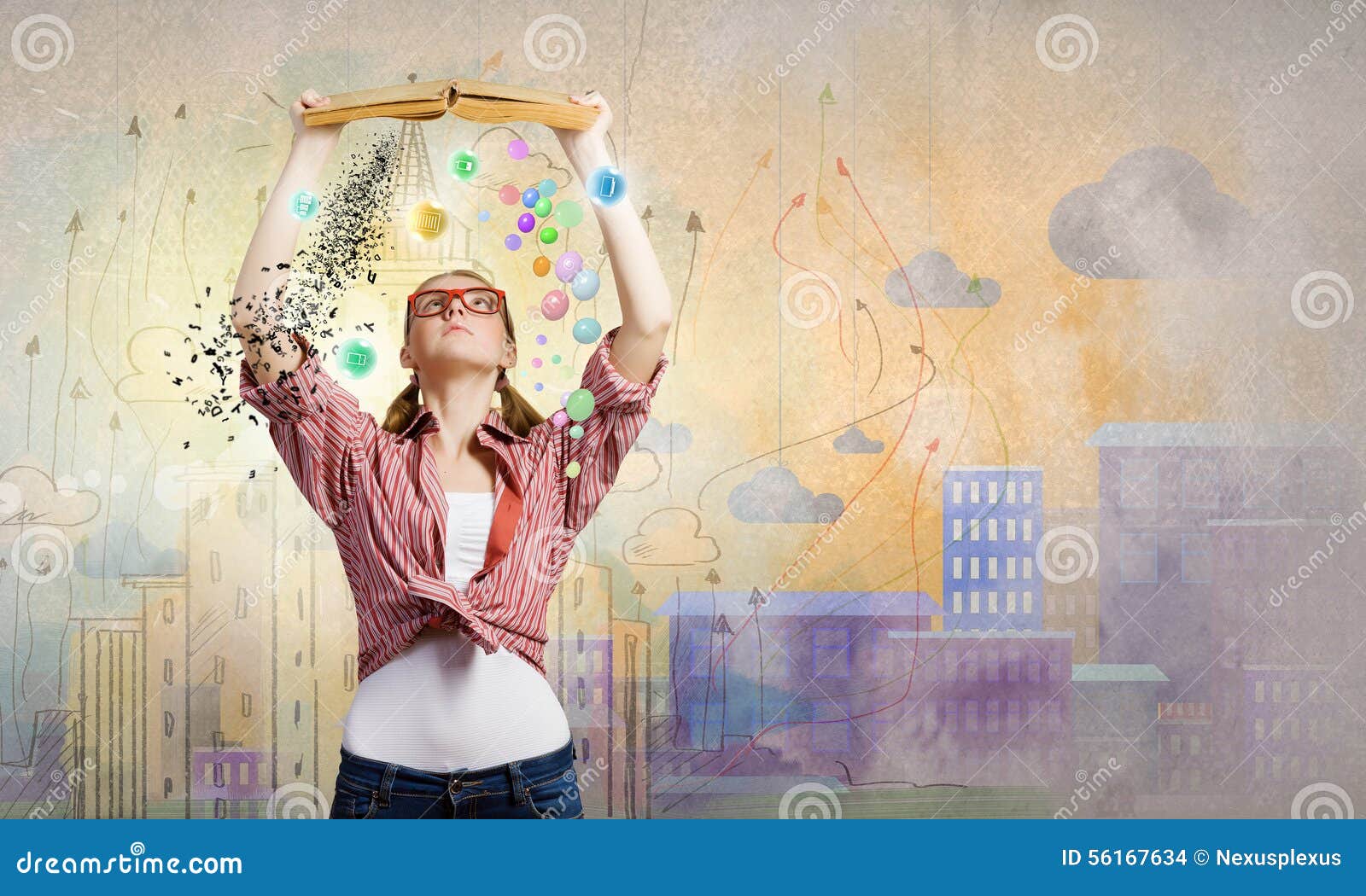 Girl excited with book stock photo. Image of book, exam - 56167634