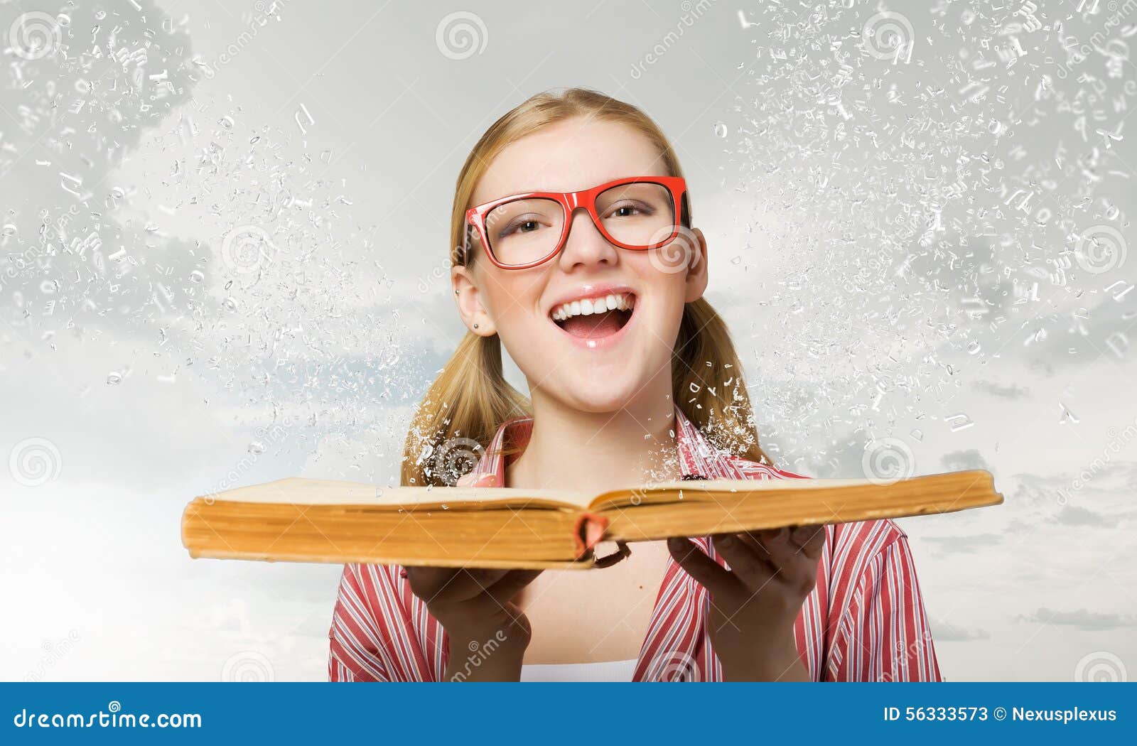 Girl excited with book stock image. Image of education - 56333573