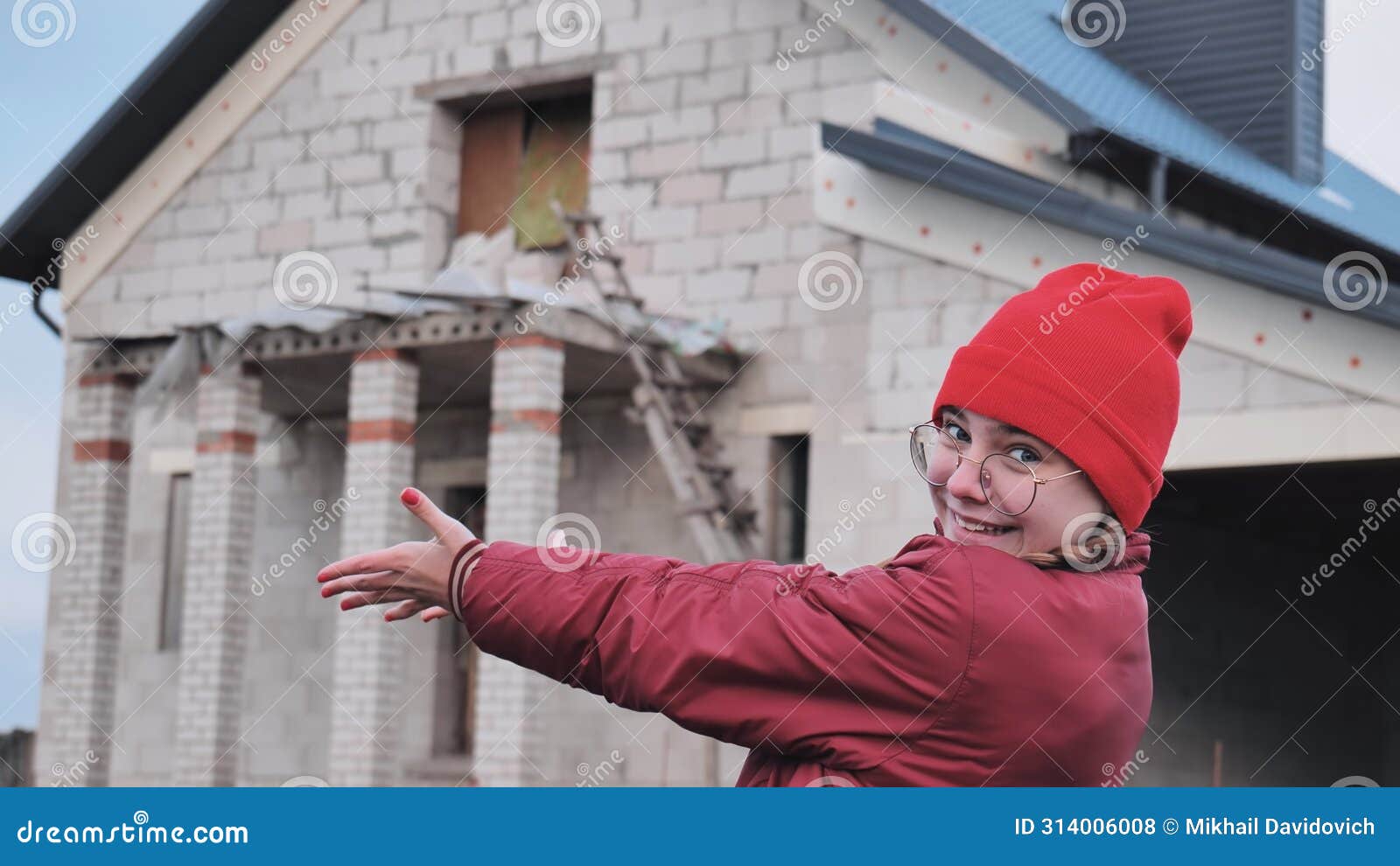The Girl is Excited about Building Her Future Home. Stock Photo - Image ...