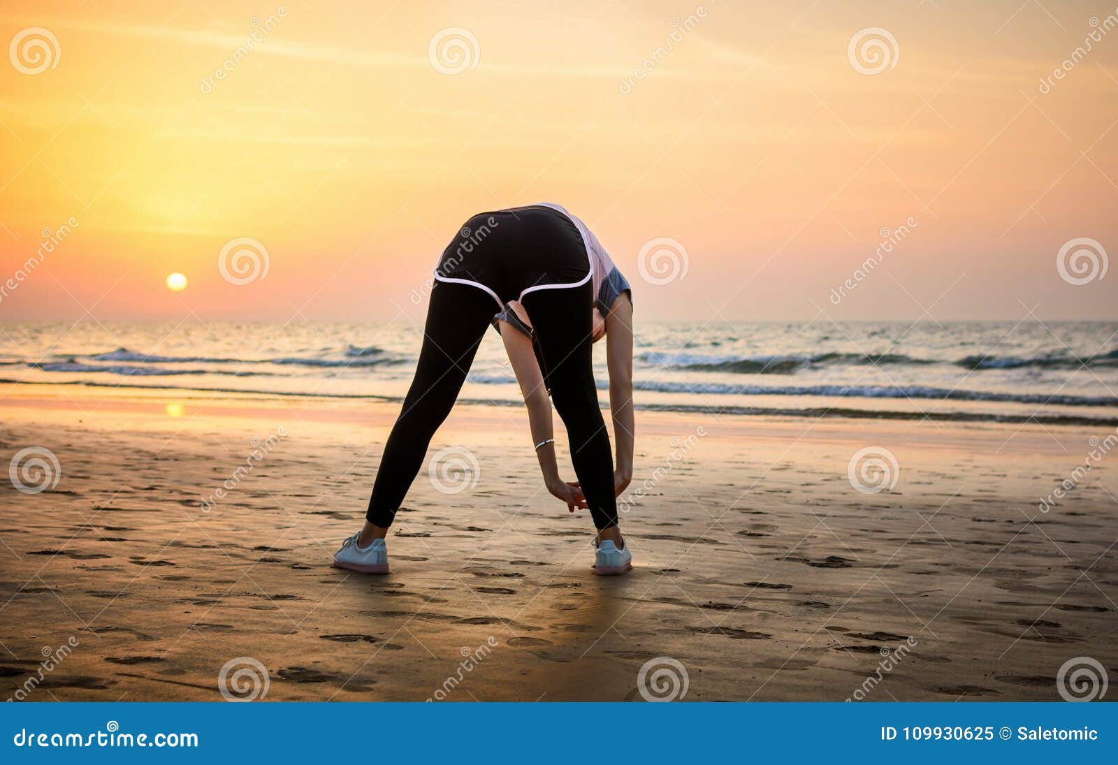 Girl Exercising on the Beach at Sunset Stock Image - Image of lifestyle ...