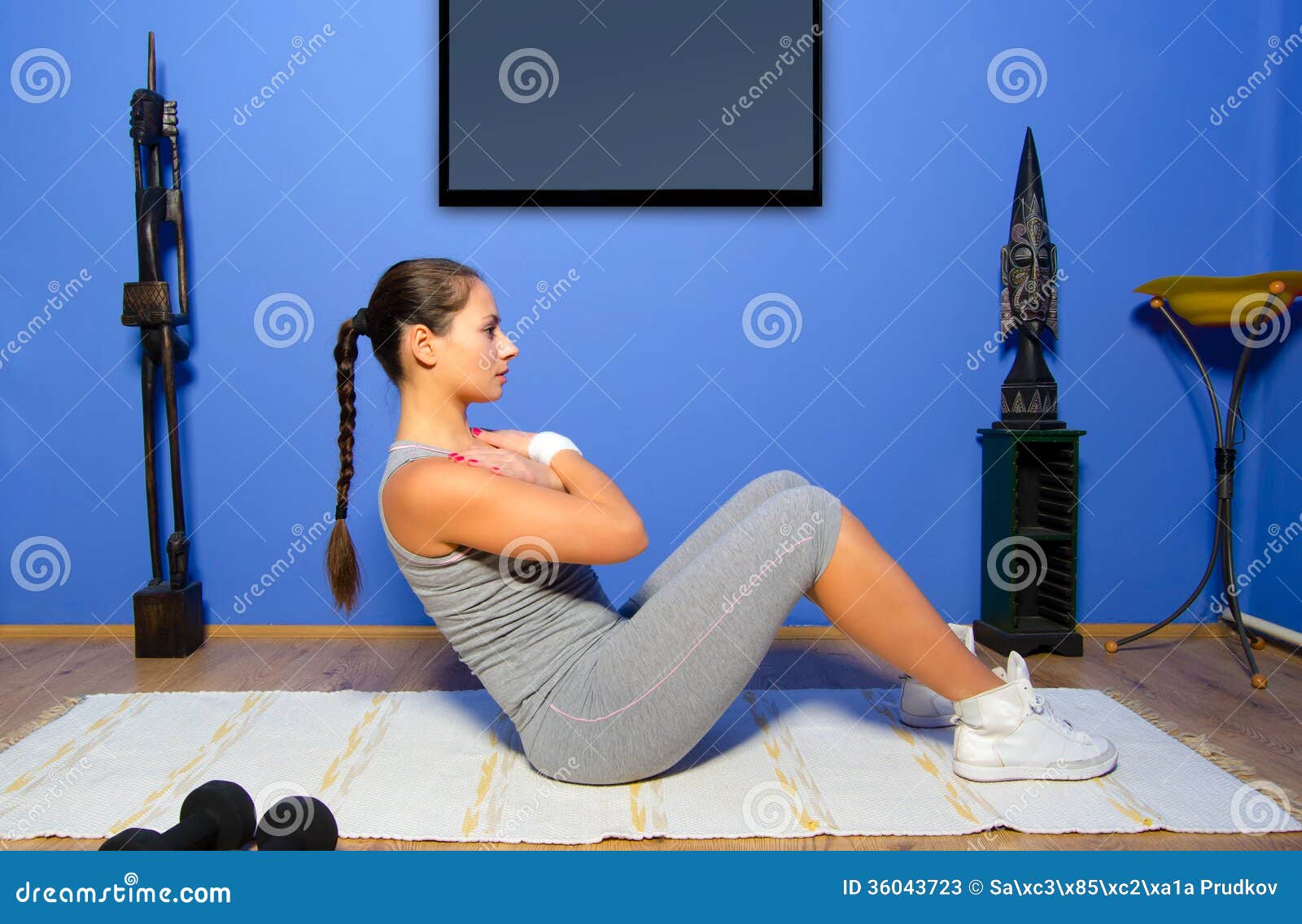 Girl exercising at home stock image. Image of cute, home - 36043723