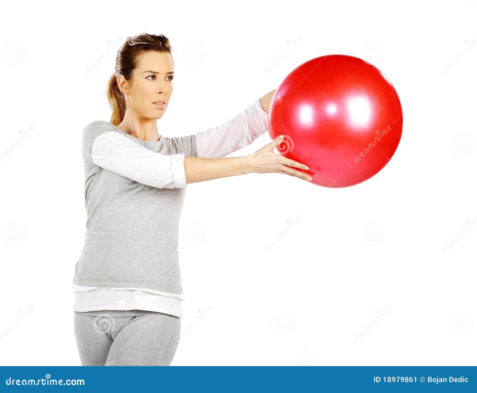 Girl Exercising with a Red Ball 2 Stock Image - Image of icon, healthy ...