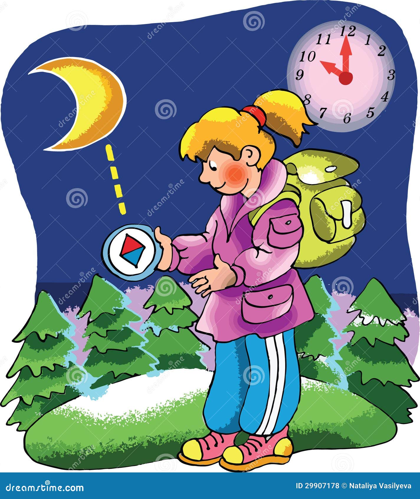 Girl Explorer Looking at Her Compass Stock Vector - Illustration of ...