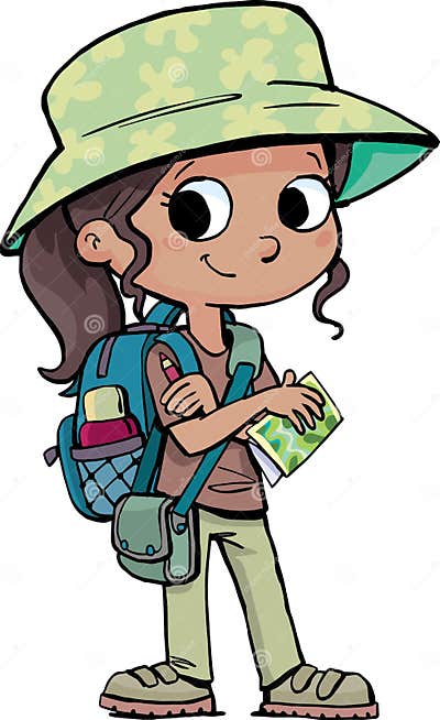 Girl Explorer with a Map and a Backpack Stock Illustration ...