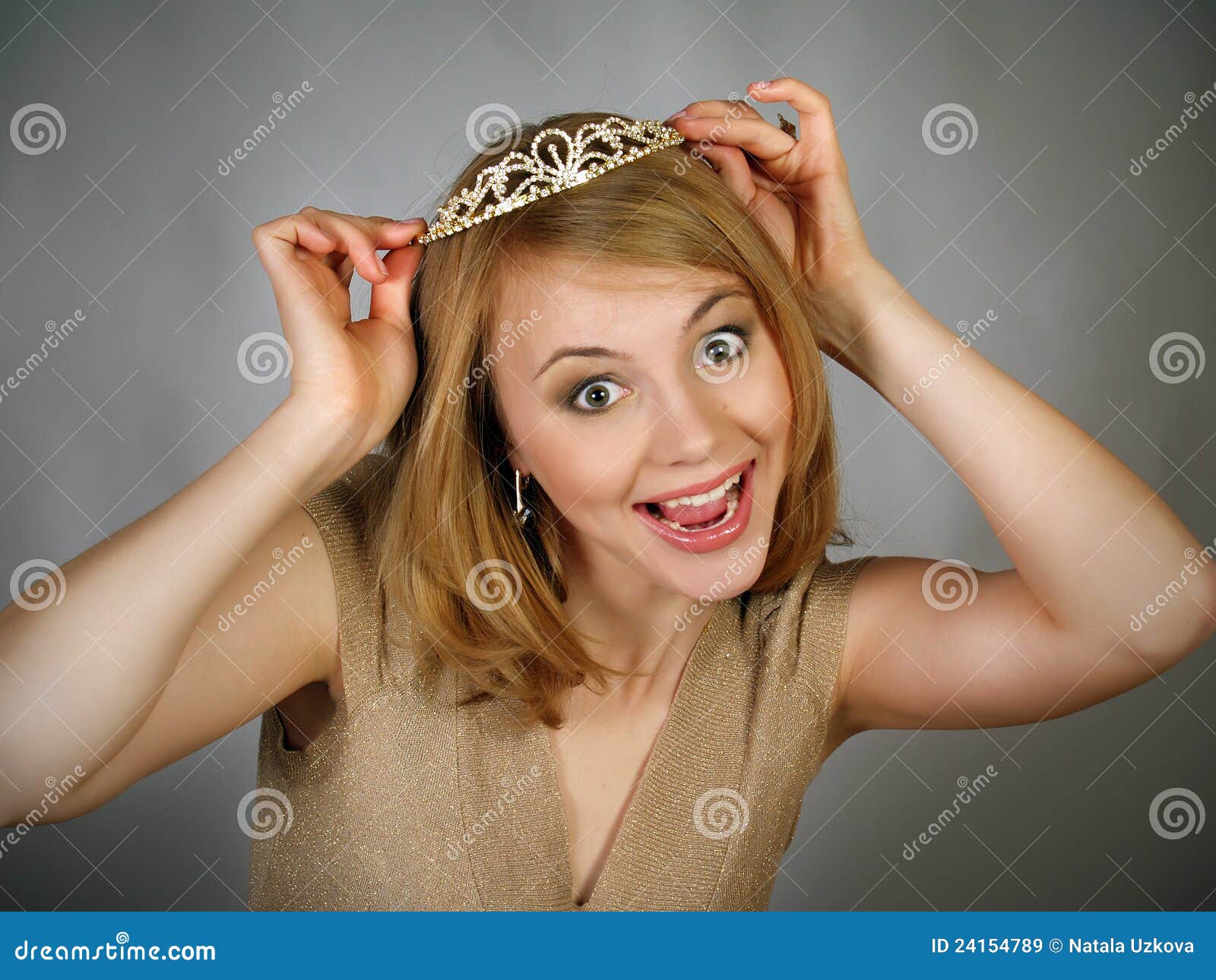 Girl Expresses Emotions of Joy with Crown Stock Image - Image of ...