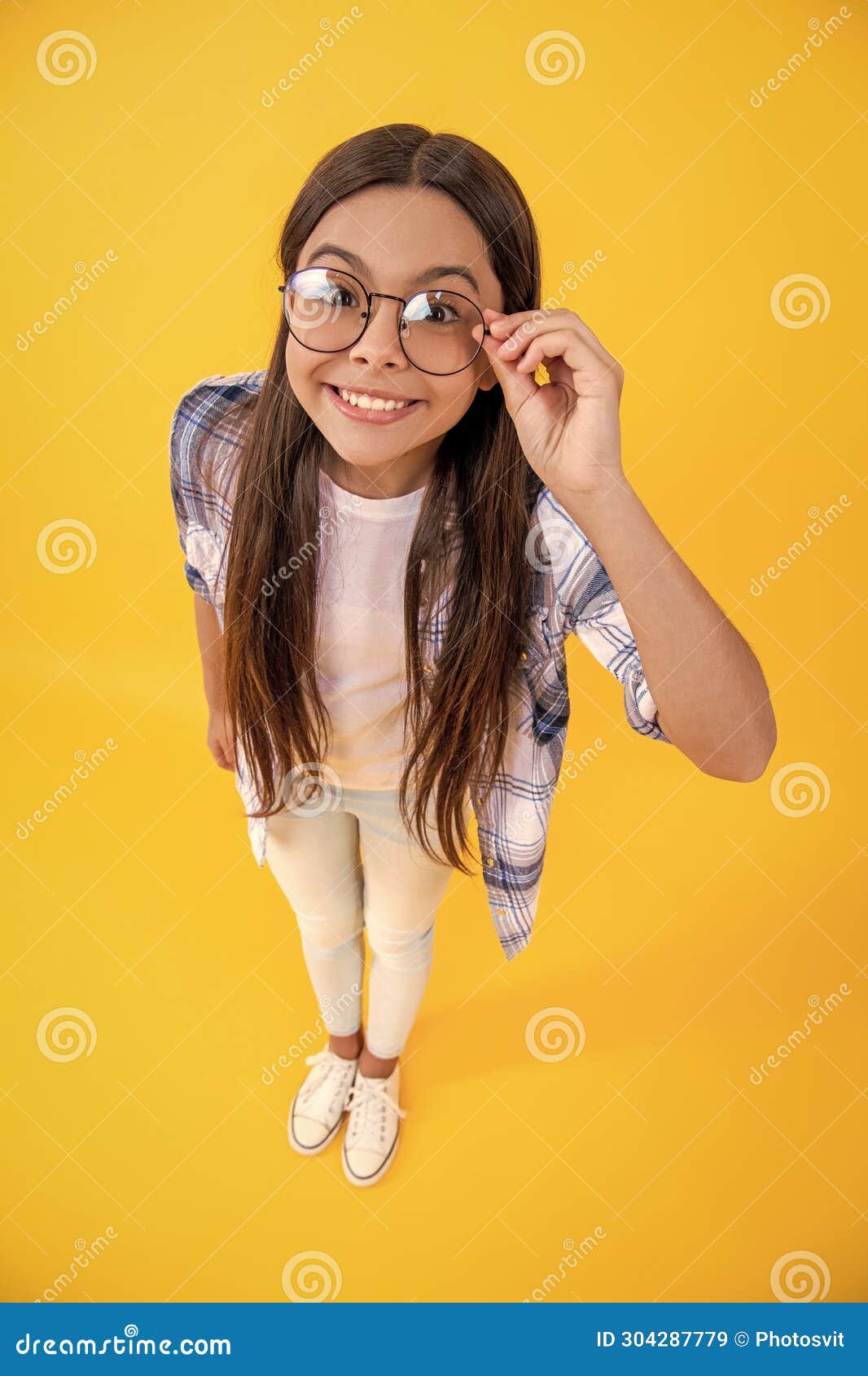 Girl With Eyesight Glasses And Checkered Shirt Teenage Girl Wear Eyesight Glasses Stock Image