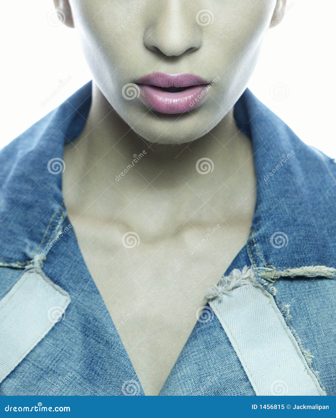 Girl Face and Lips with Jeans Jacket Stock Image - Image of girl ...