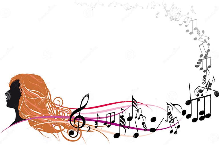 Girl Face with Music notes stock vector. Illustration of decorative ...
