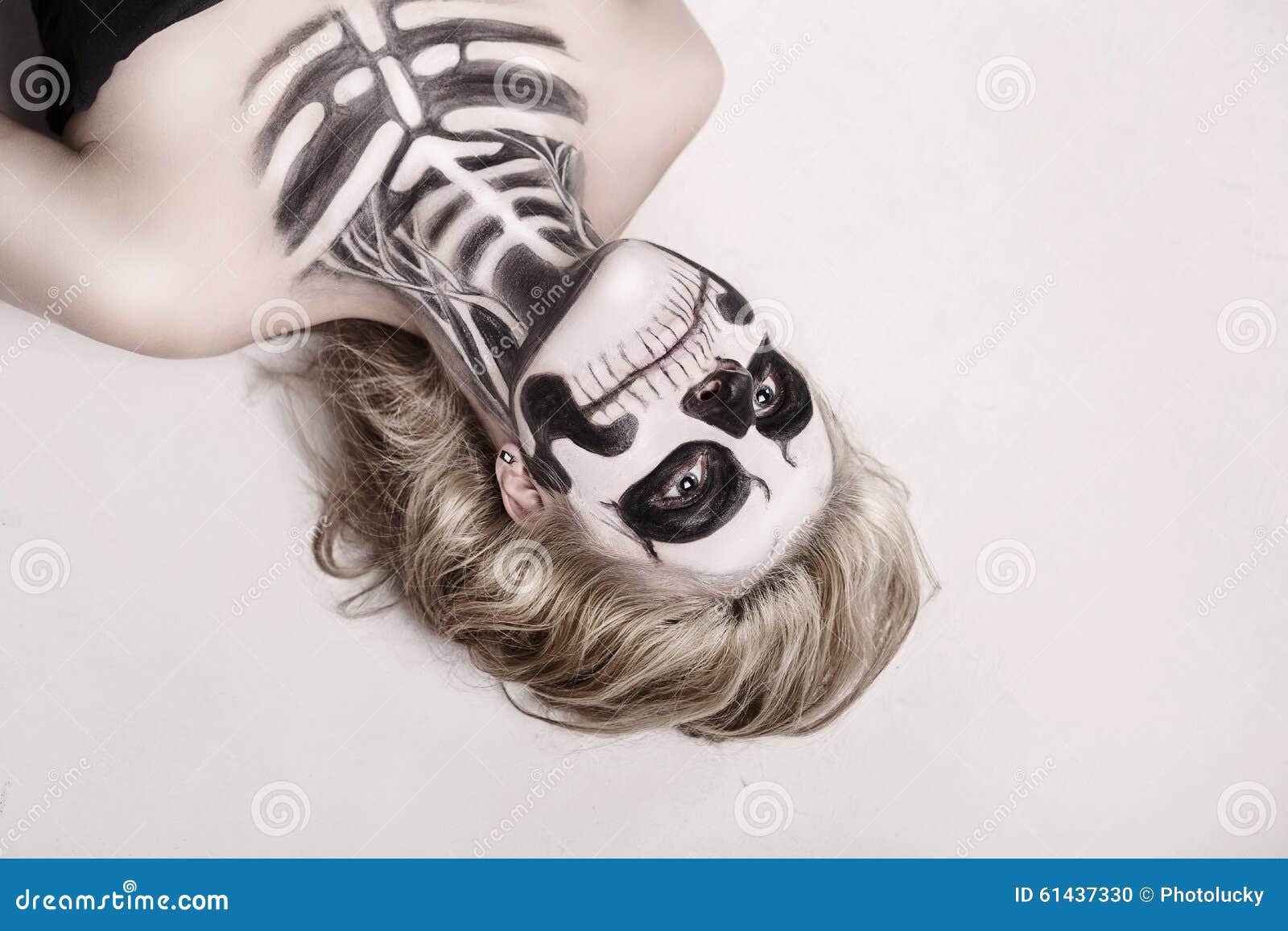 Girl on the Face of Skeleton Stock Photo - Image of dead, death: 61437330