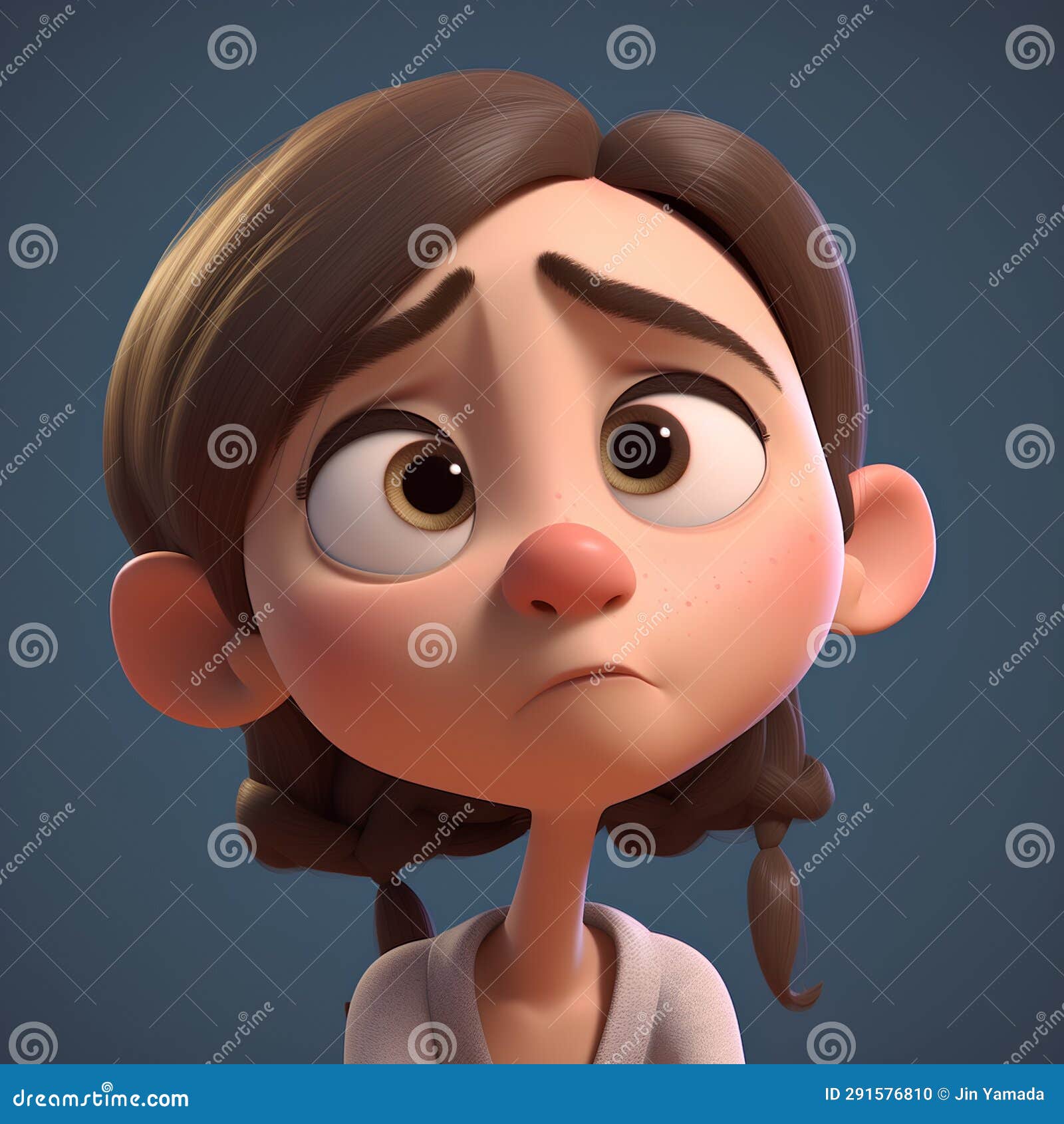Girl with Facial Expression and Sad Expression. 3d Render Illustration ...