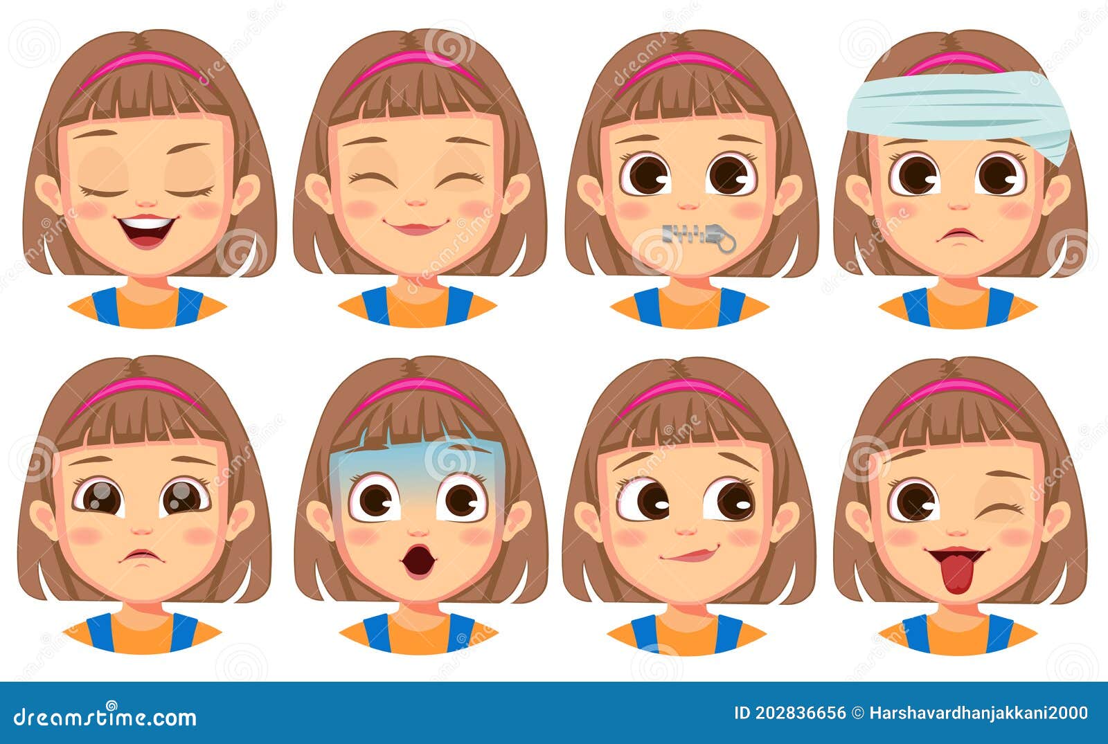 Girl Facial Gestures Set Vector Stock Illustration - Illustration of ...