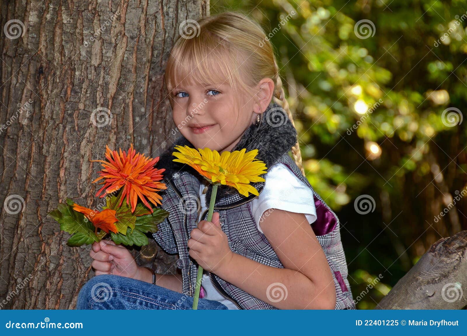 Girl with fall flowers stock image. Image of nature, young - 22401225