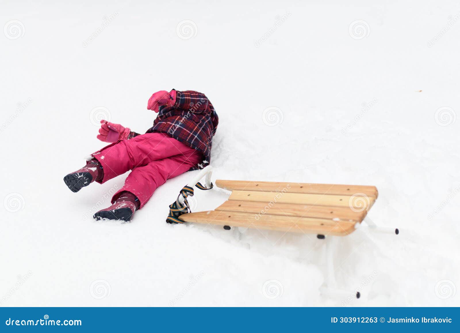 Girl Falling Down from Sledge in Winter Park Stock Image - Image of ...