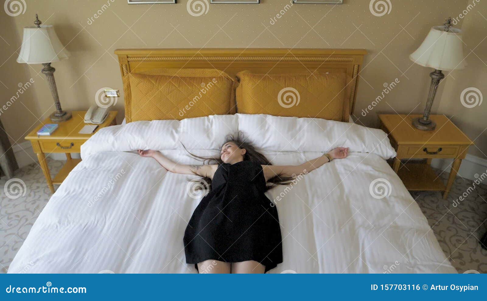 Girl Falls on the Bed in Hotel Room Stock Footage - Video of beautiful ...