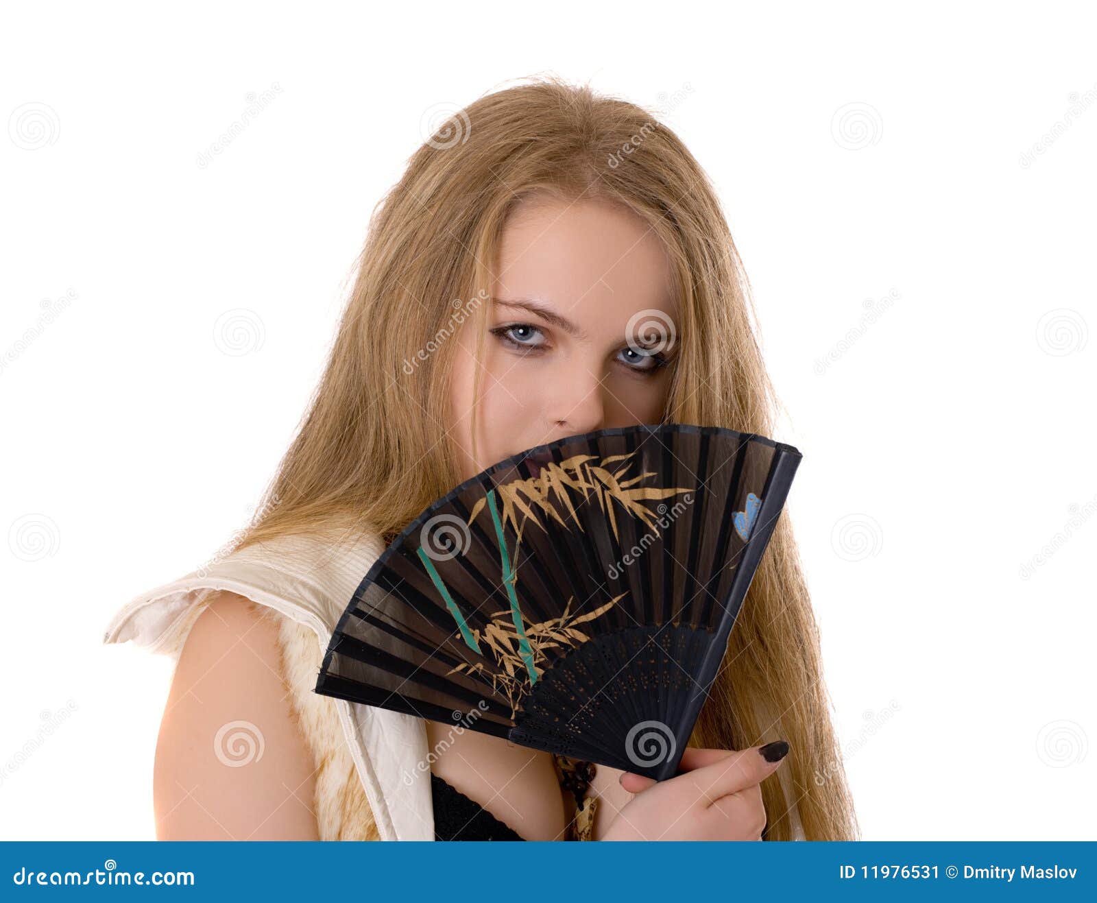 Girl with a fan stock image. Image of women, blond, person - 11976531