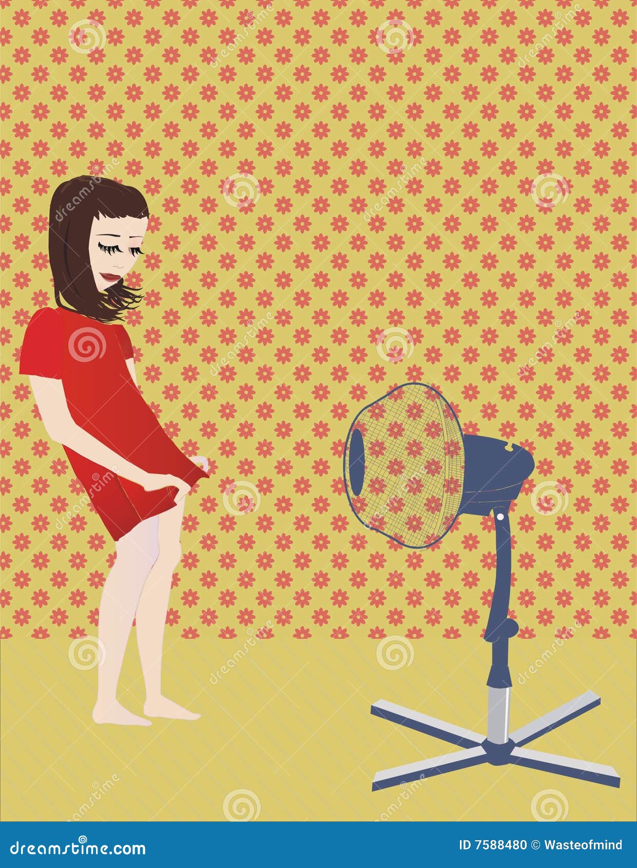 Girl with the fan stock vector. Illustration of heat, summer - 7588480