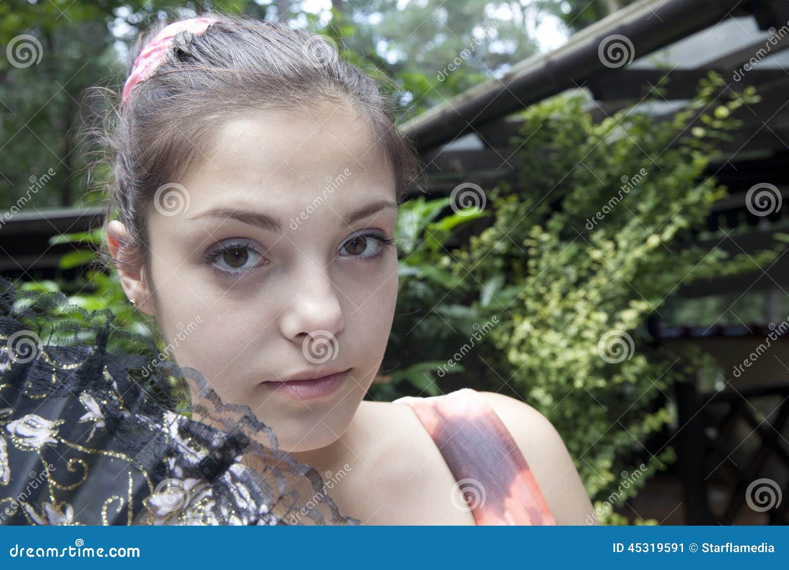Girl with Fan stock image. Image of shock, sadness, amusement - 45319591