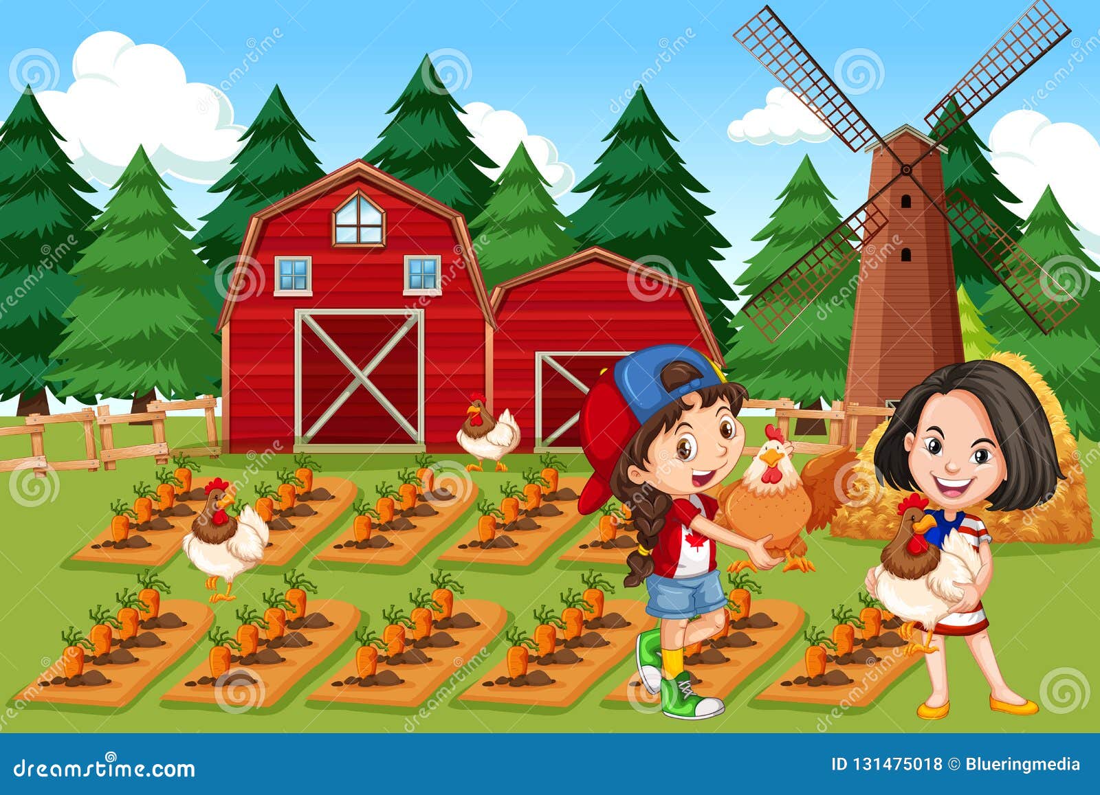 Girl at the farm stock vector. Illustration of girl - 131475018