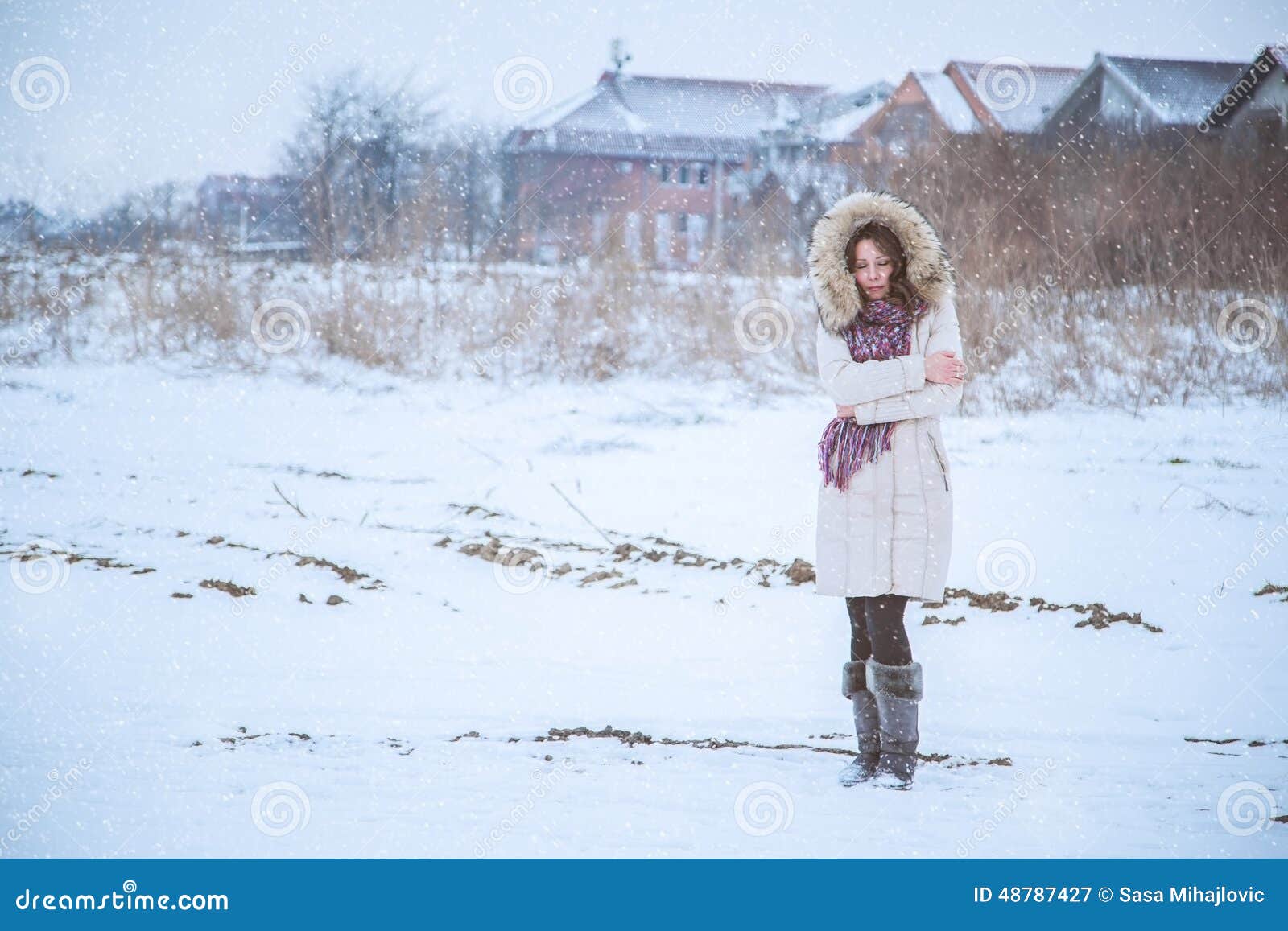 Girl is Feeling Cold in Snow Stock Image - Image of scarf, chilly: 48787427