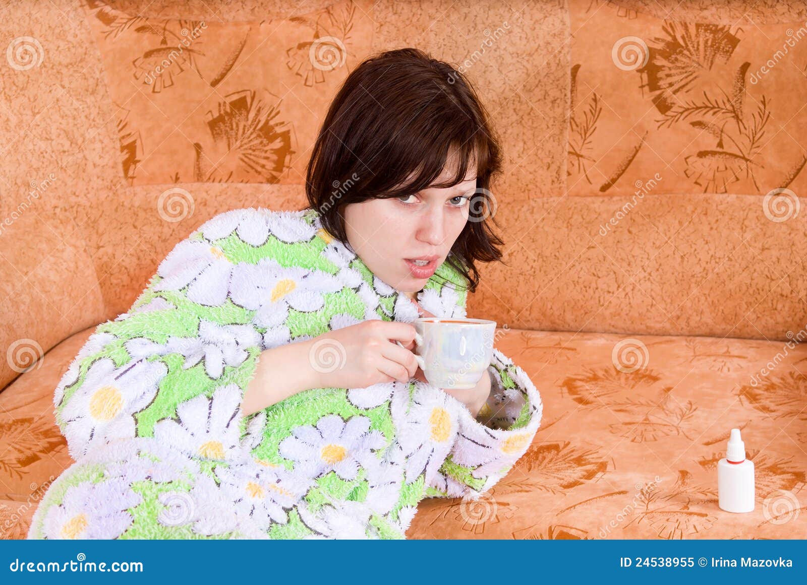 The Girl Fell Ill and Drinks Tea Stock Image - Image of illness ...