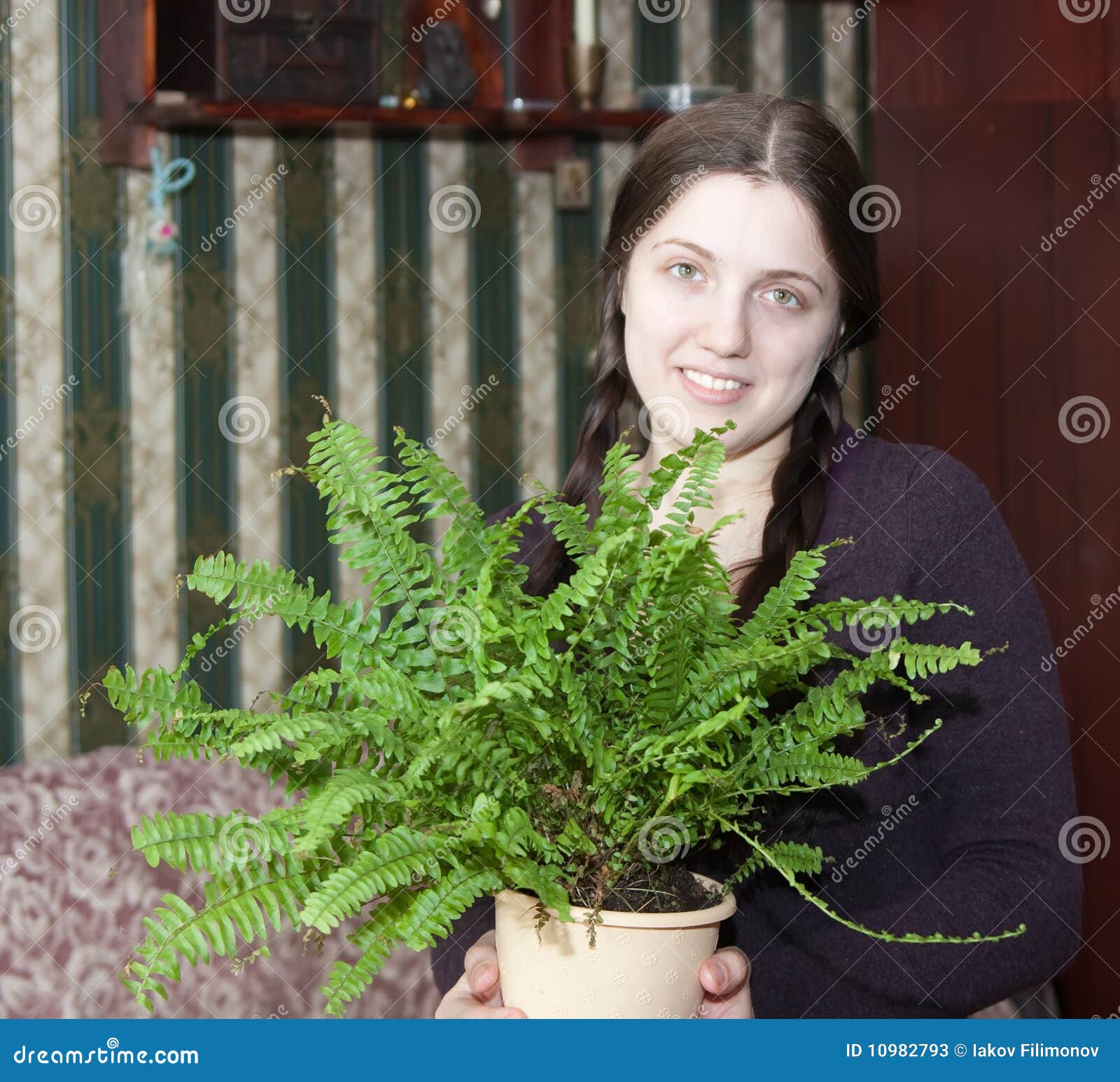 Girl with fern stock image. Image of gardener, fiddleheads - 10982793