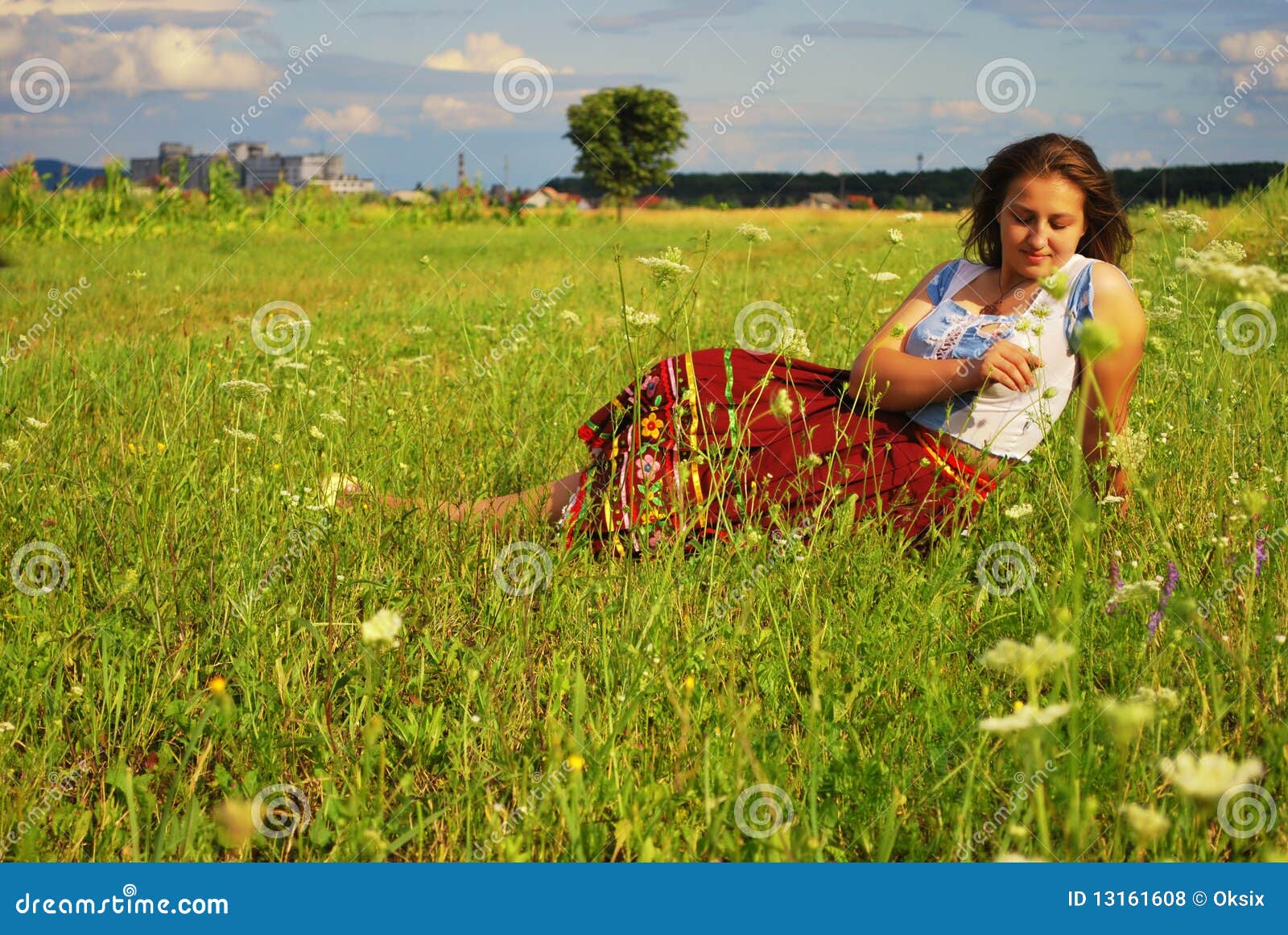 Girl in field stock photo. Image of blue, grass, agriculture - 13161608