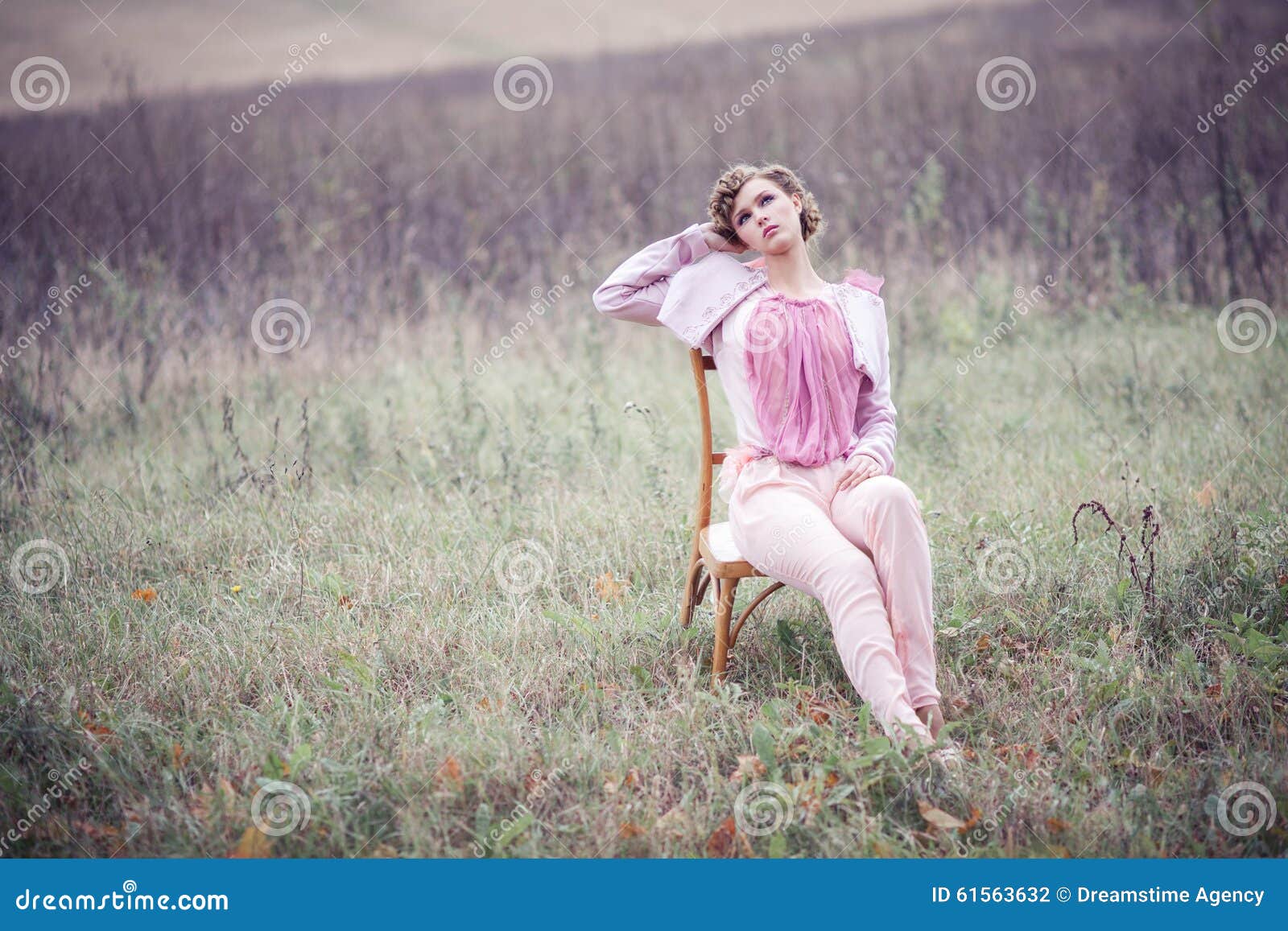 Girl in a field stock photo. Image of alone, meadow, model - 61563632