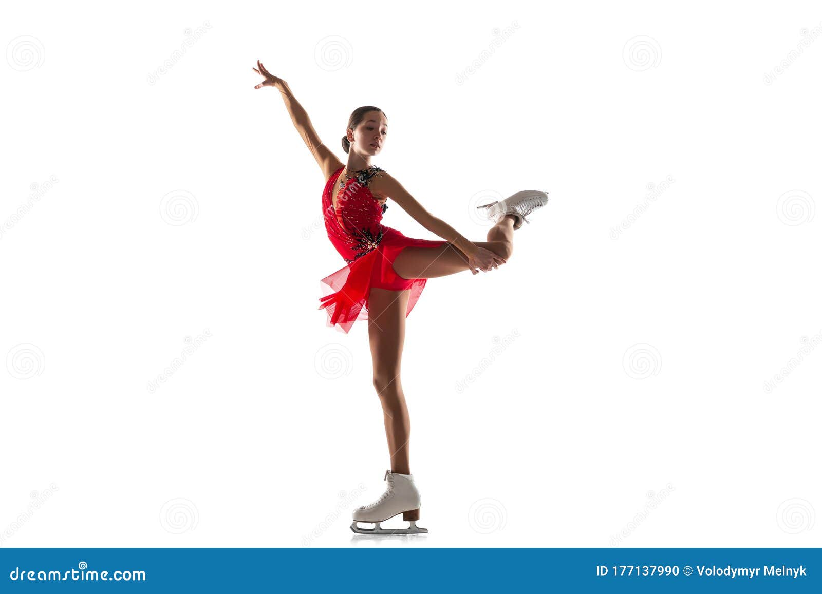Girl Figure Skating Isolated on White Studio Backgound with Copyspace ...