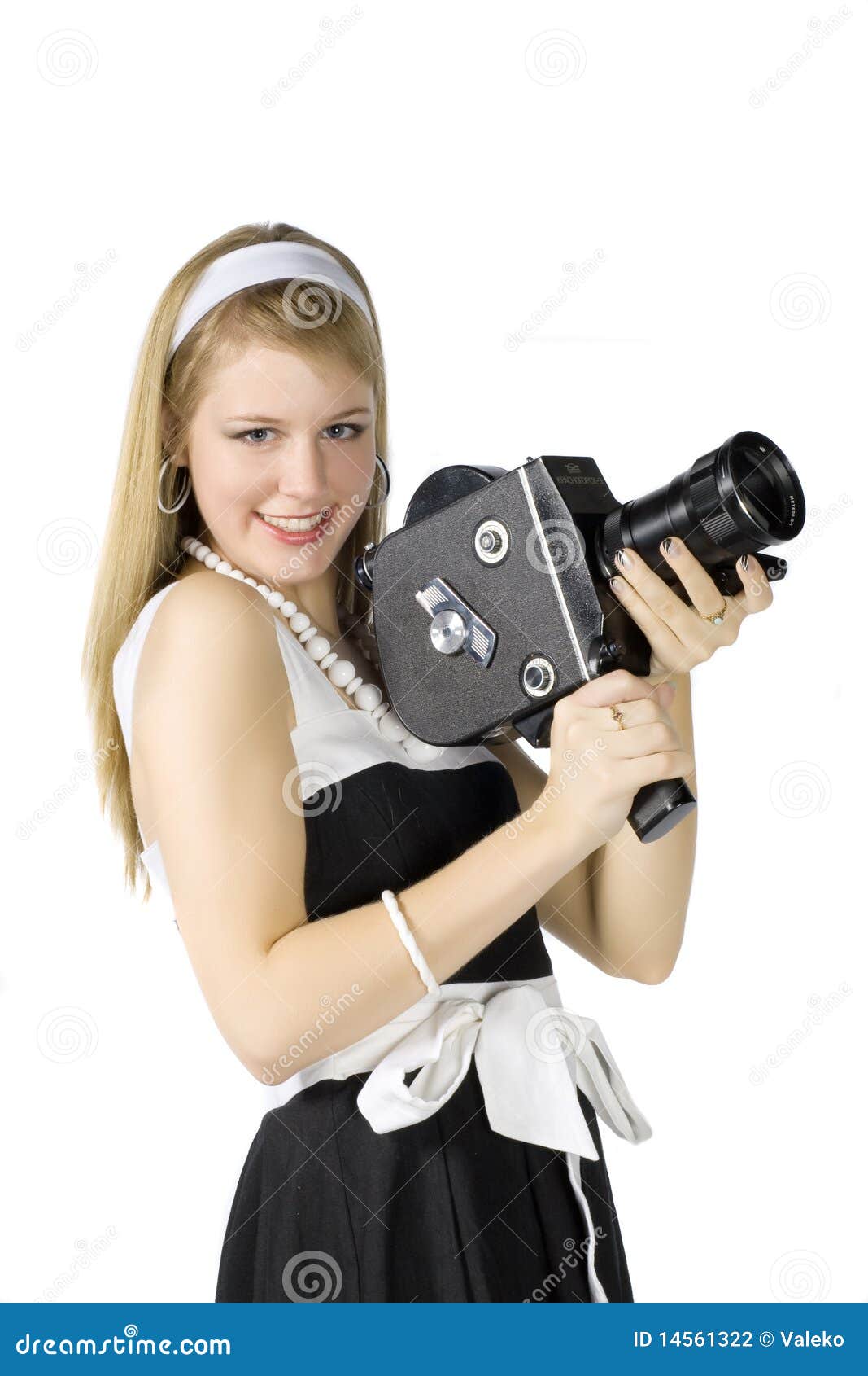 Girl with film camera stock photo. Image of camera, filming - 14561322