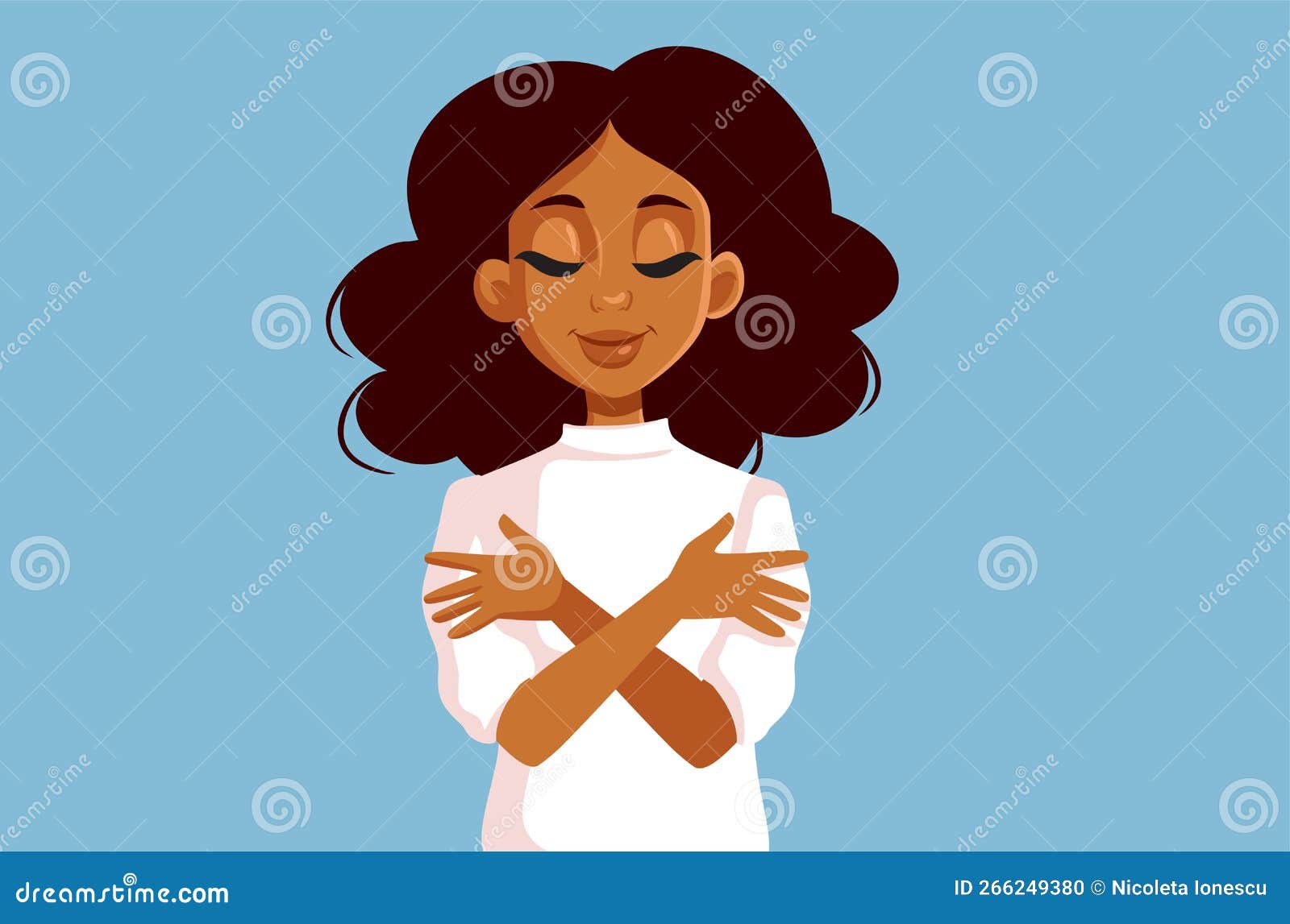 Happy Woman Showing Self Acceptance And Self Love Vector Cartoon