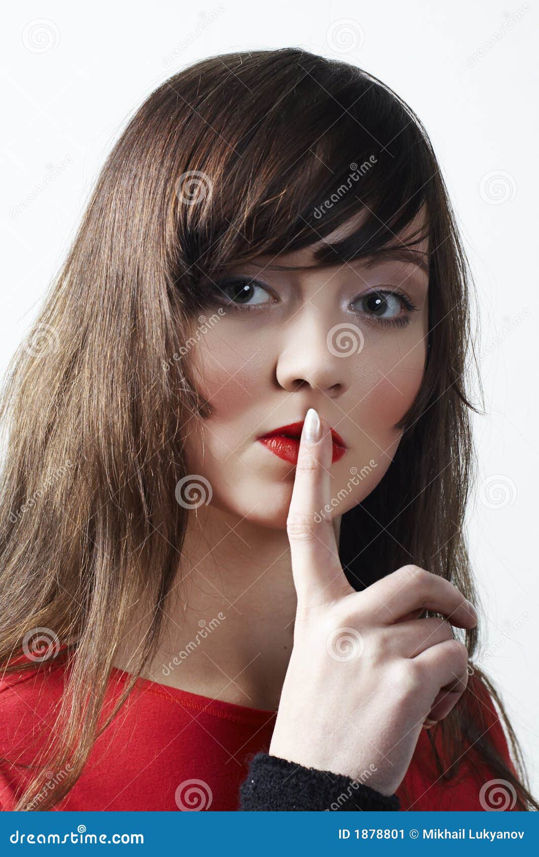 The Girl with the Finger Enclosed To Lips Stock Image - Image of model ...