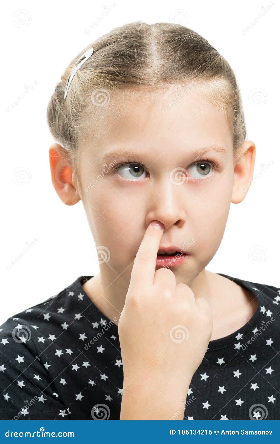 Girl finger in nose stock photo. Image of closeup, beauty - 106134216