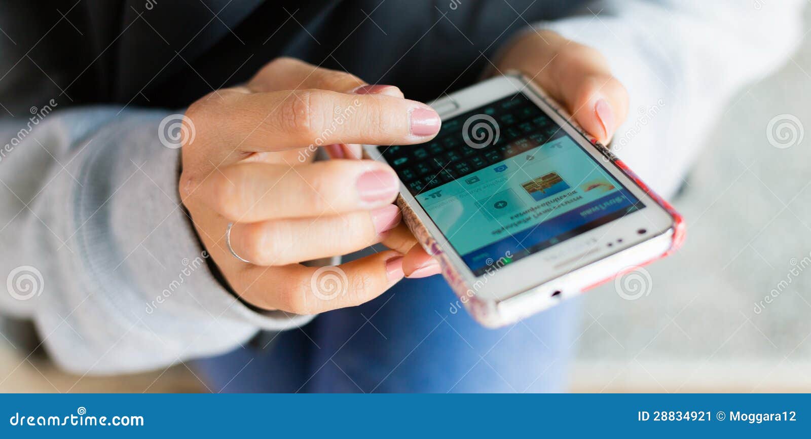 Girl Finger Touching Screen on Mobile Phone Stock Image - Image of ...