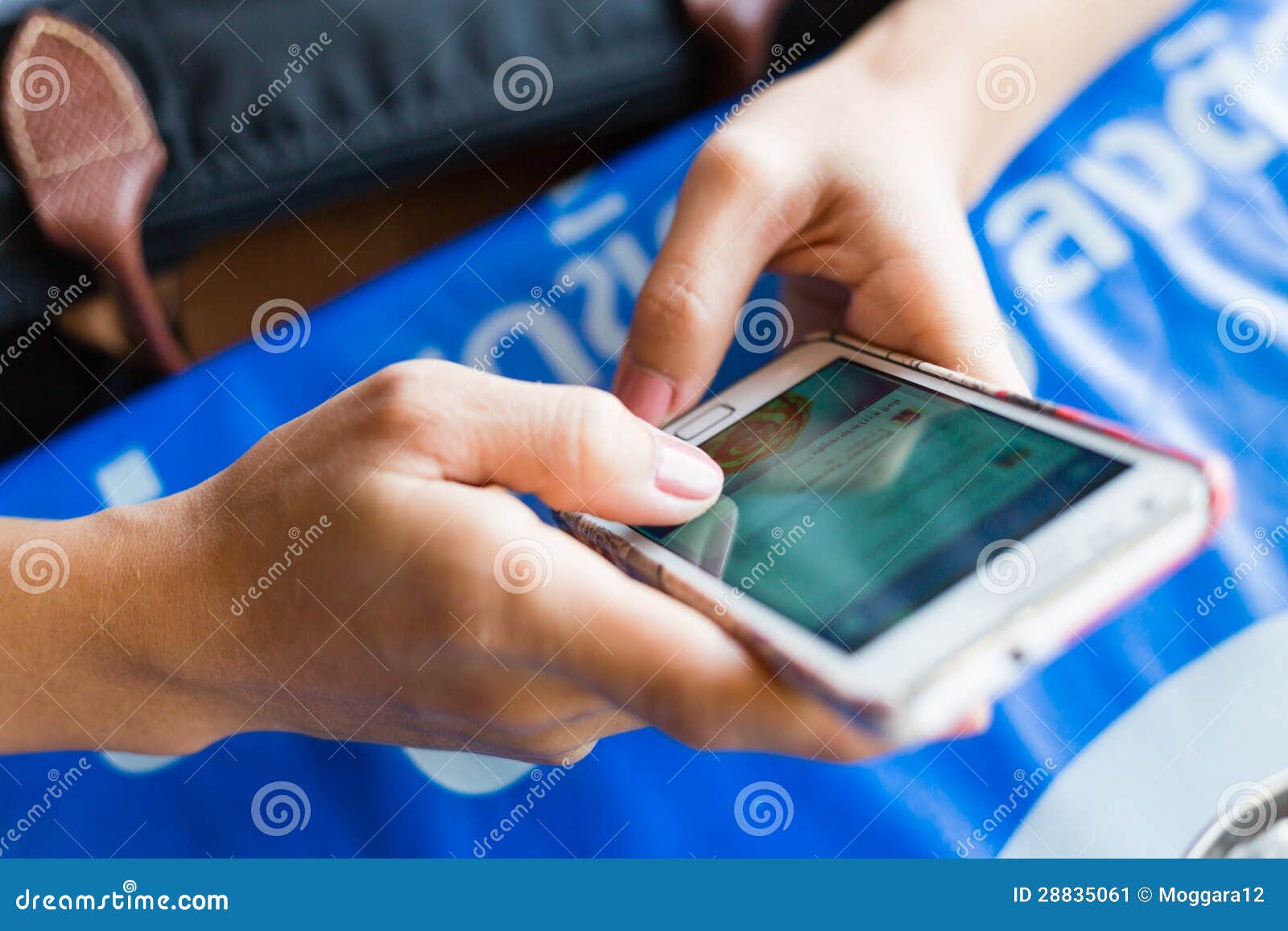 Girl Finger Touching Screen on Mobile Phone Stock Image - Image of ...