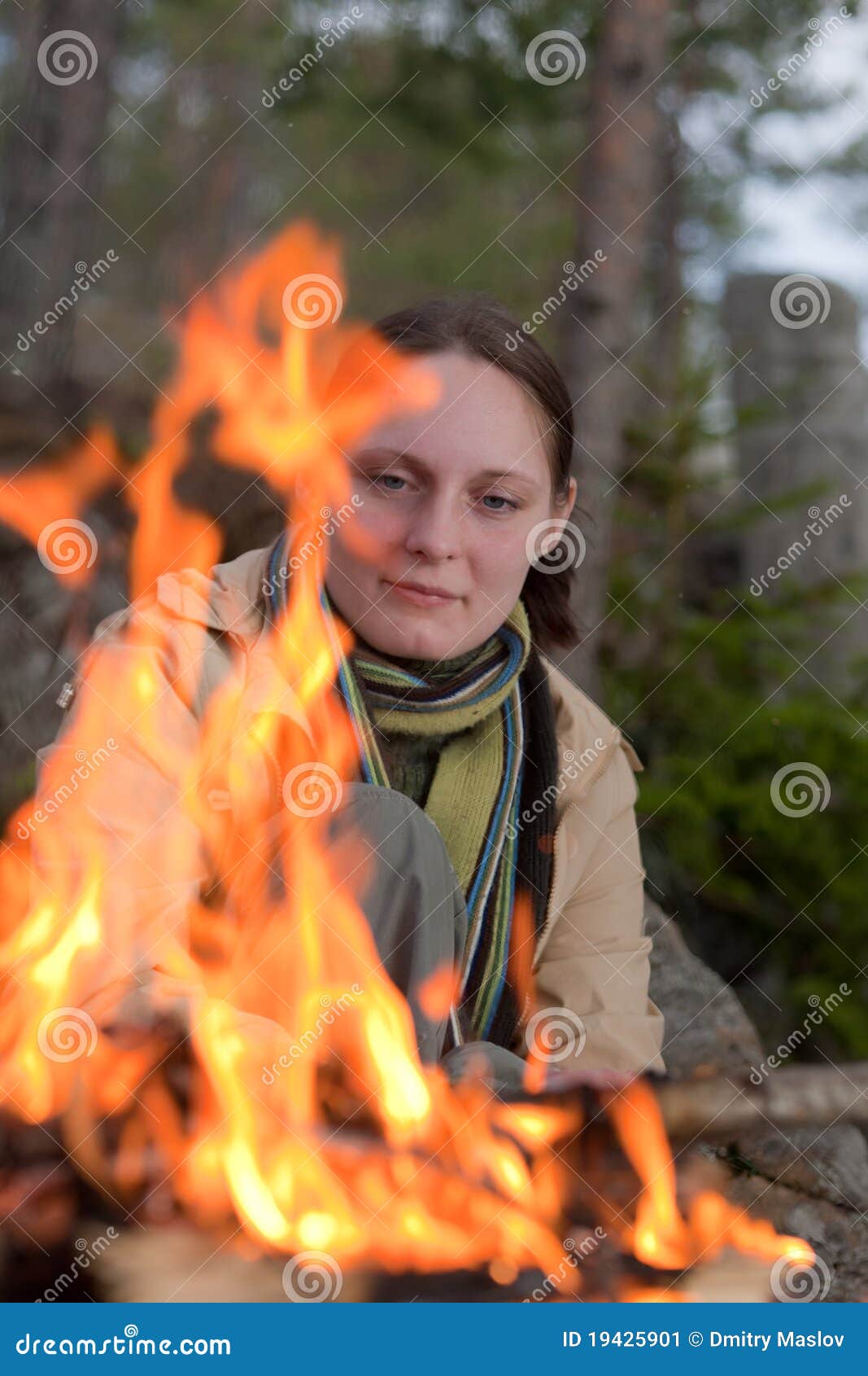 The girl at a fire stock image. Image of bonfire, portrait - 19425901