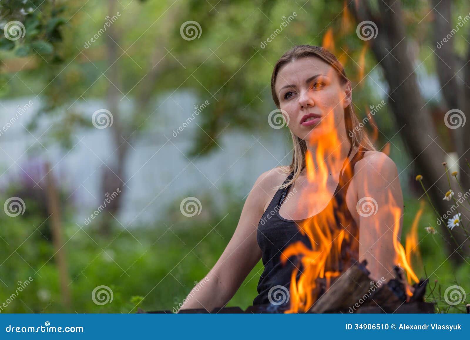 Girl with fire stock photo. Image of fashion, dance, fiery - 34906510