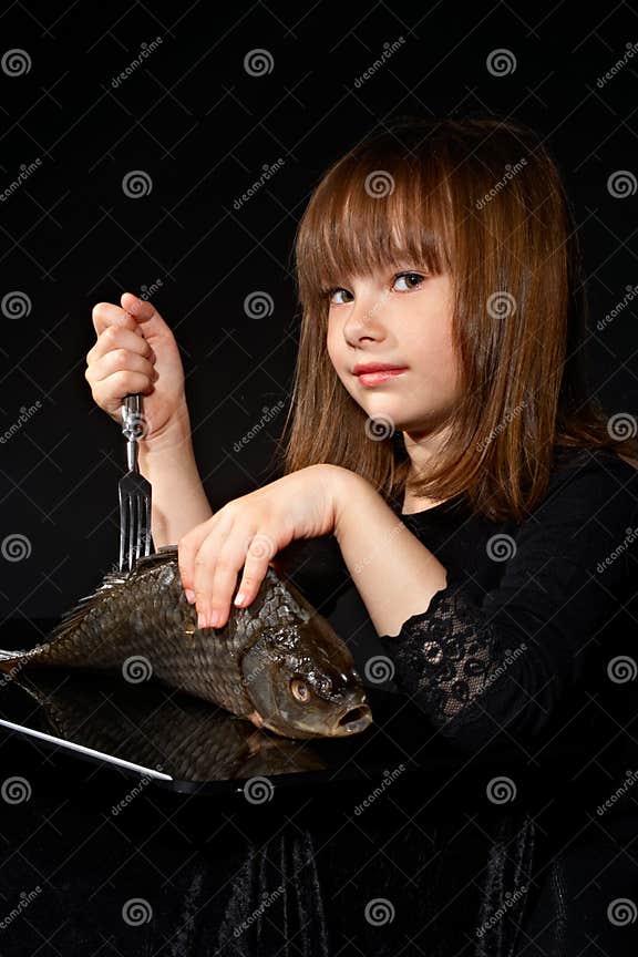 Girl and fish stock photo. Image of female, childhood - 10255072