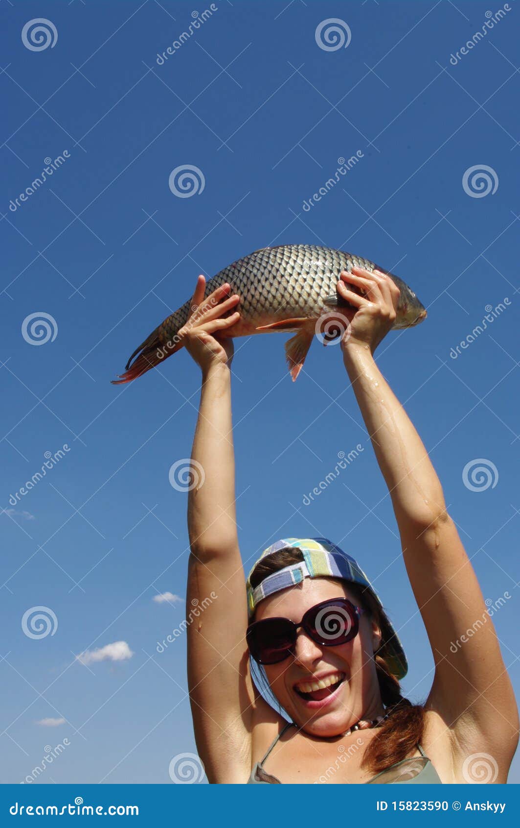 The girl with fish stock photo. Image of beauty, fish - 15823590
